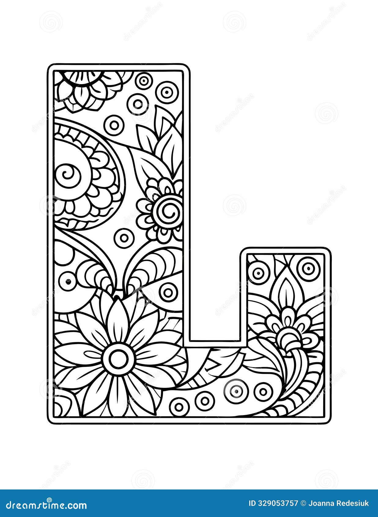 Coloring Page with a Capital Letter L with Plants Inside Stock ...