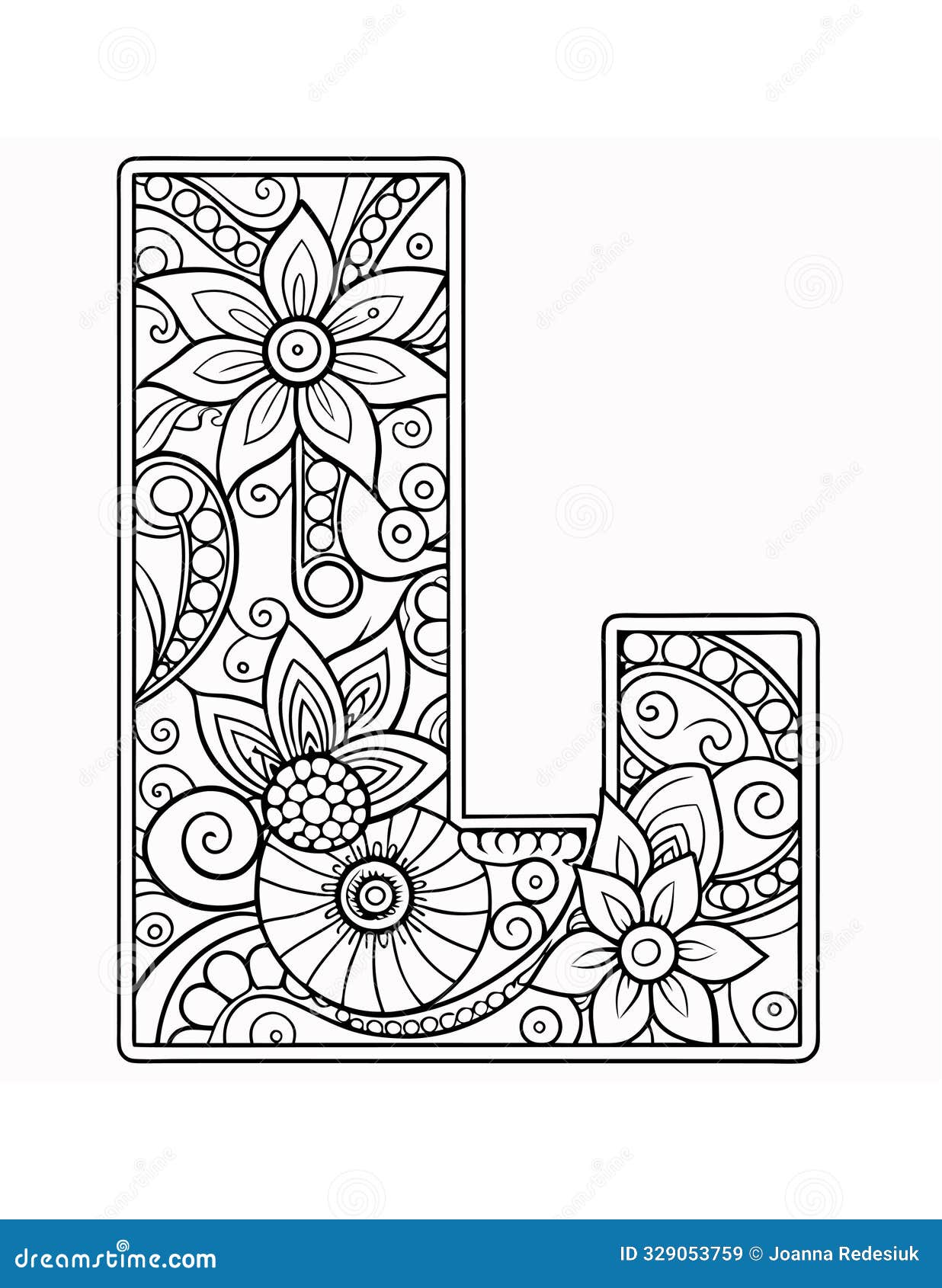 Coloring Page with a Capital Letter L with Plants Inside Stock ...