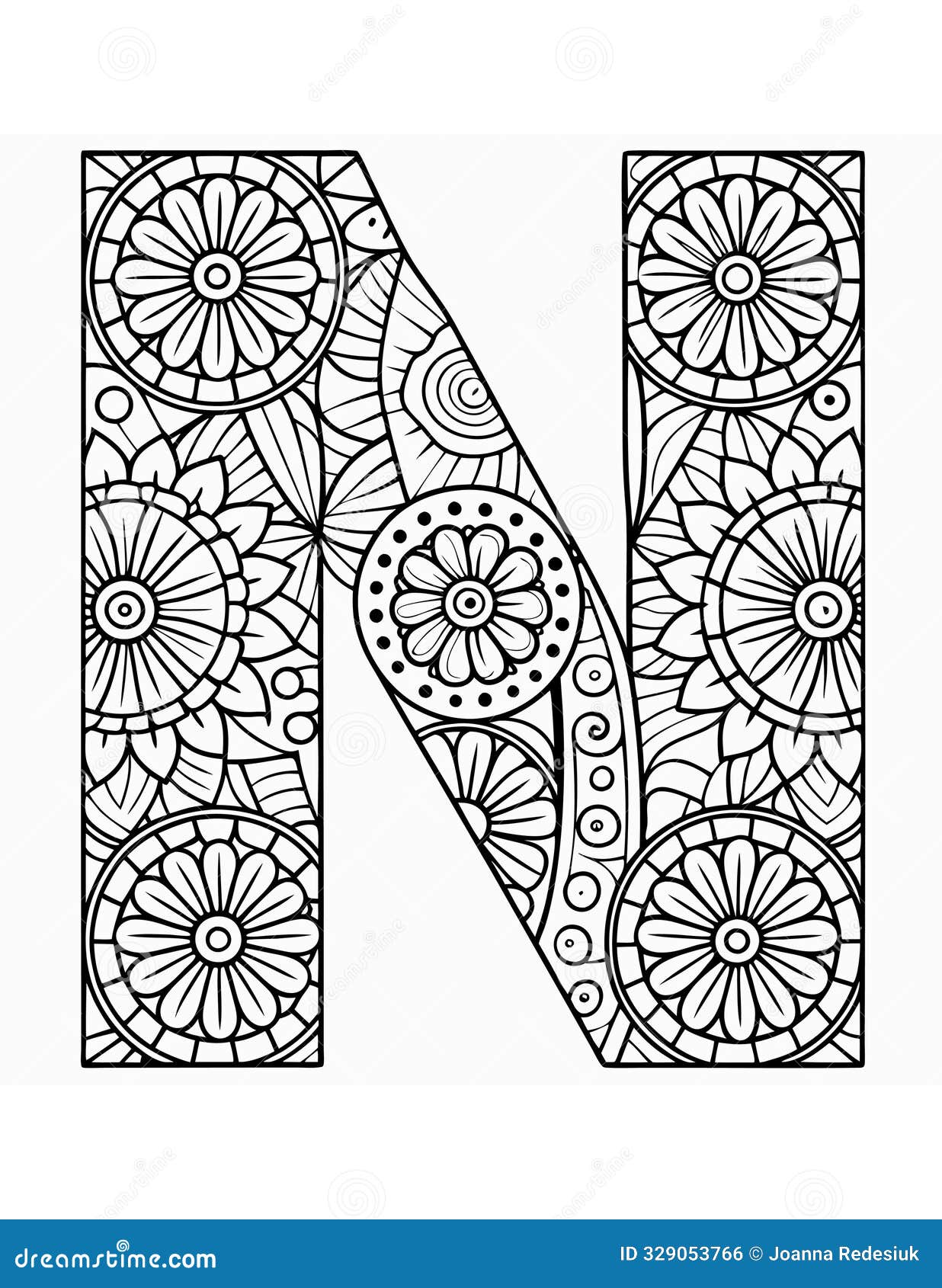 Coloring Page with a Capital Letter N with Plants Inside Stock ...