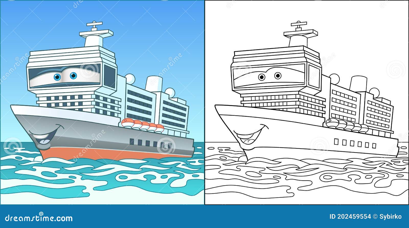 Coloring Page with Cargo Ship Stock Vector - Illustration of colouring ...