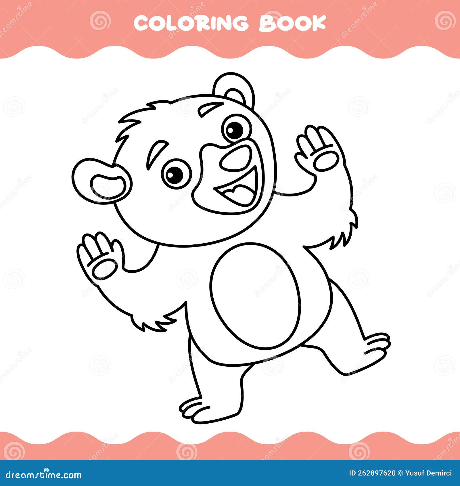 Coloring Page with Cartoon Bear Stock Illustration - Illustration of ...