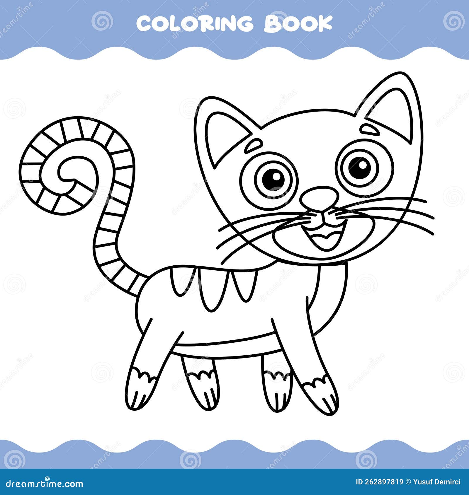 Coloring Page with Cartoon Cat Stock Illustration - Illustration of ...