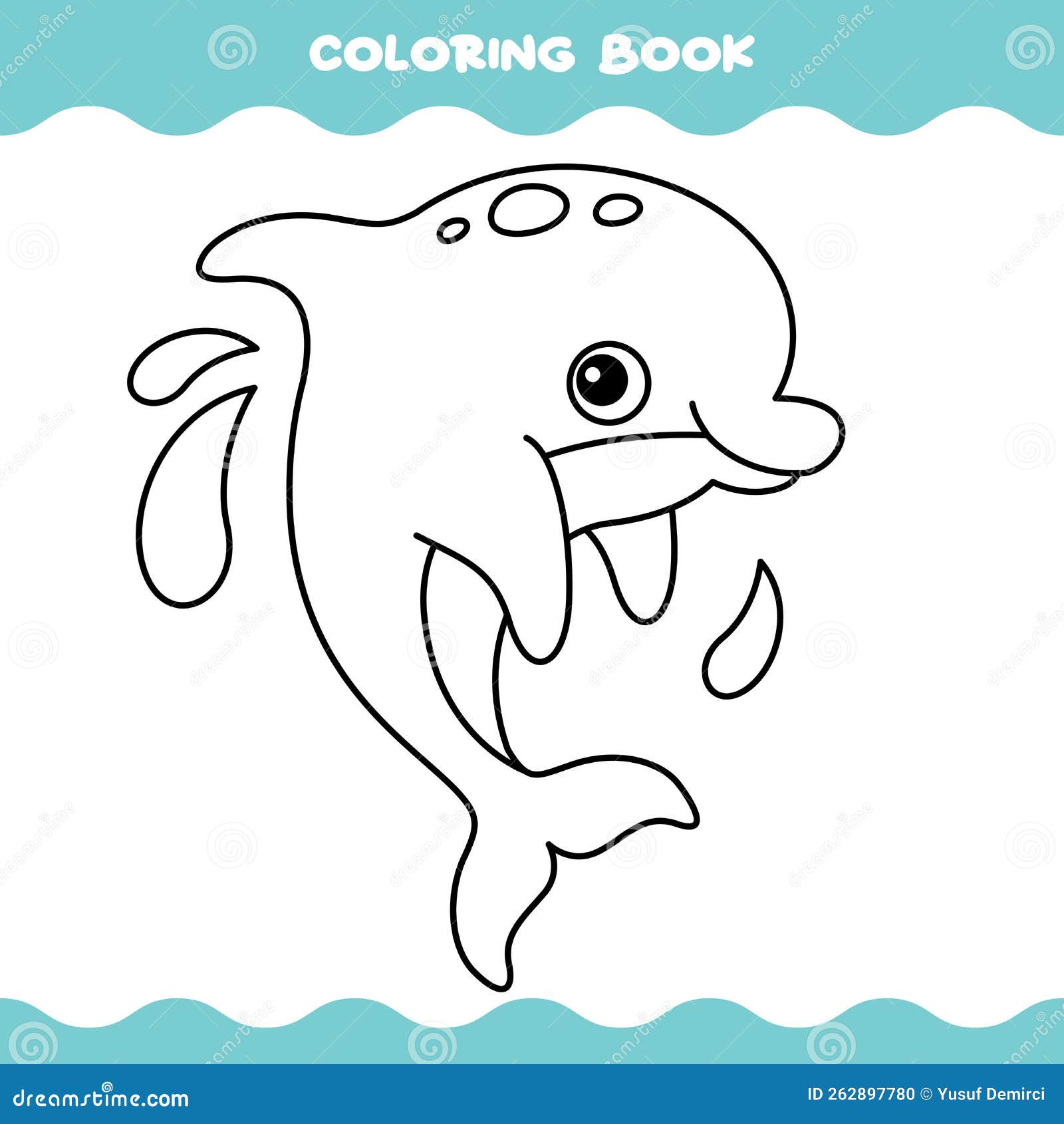 Coloring Page with Cartoon Dolphin Stock Illustration - Illustration of ...