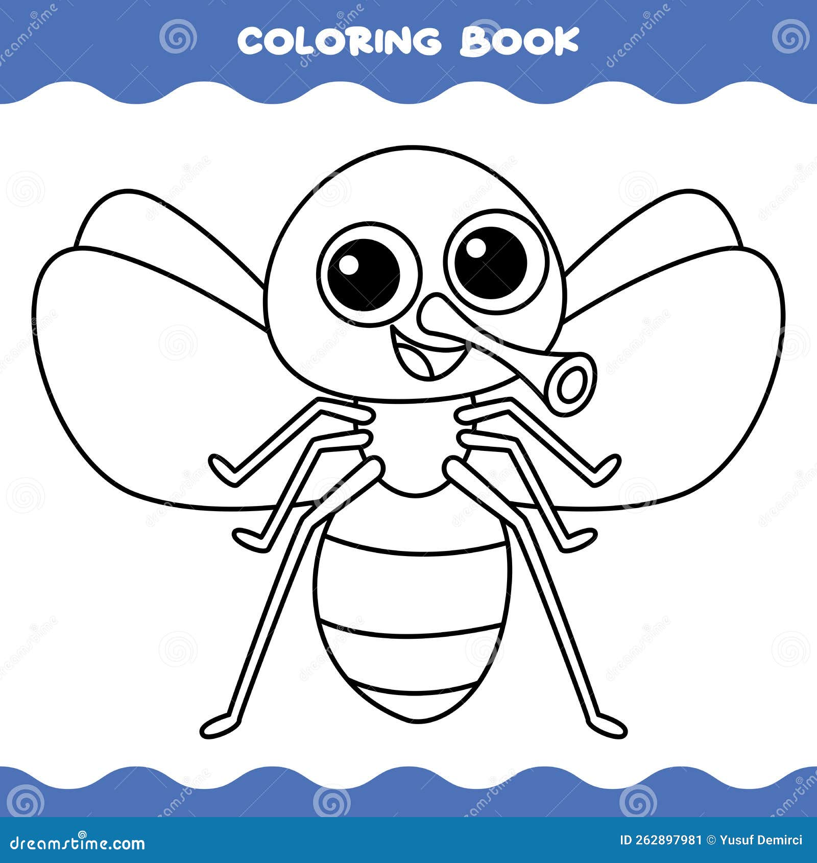 Coloring Page with Cartoon Fly Stock Illustration - Illustration of ...