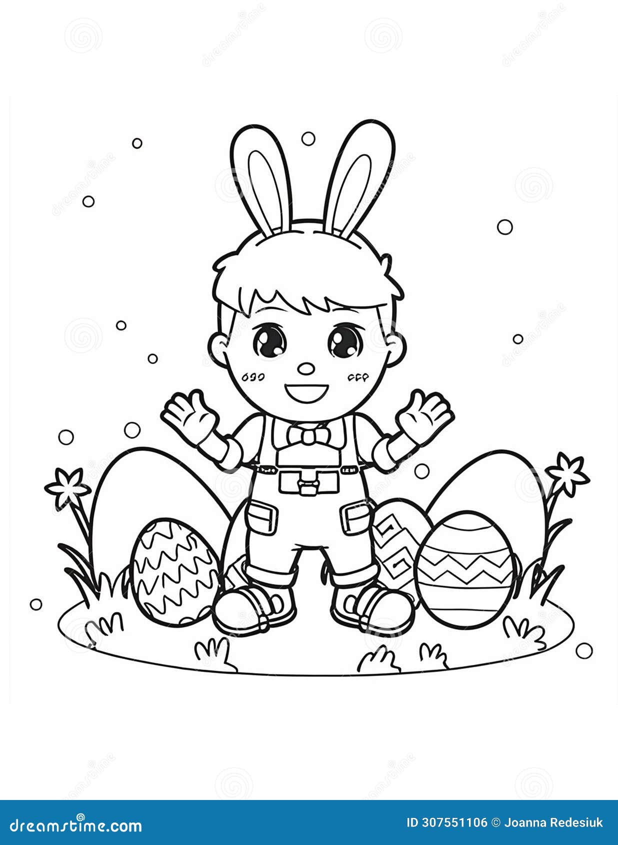 Coloring Page for Children with a Boy and Easter Eggs Stock ...