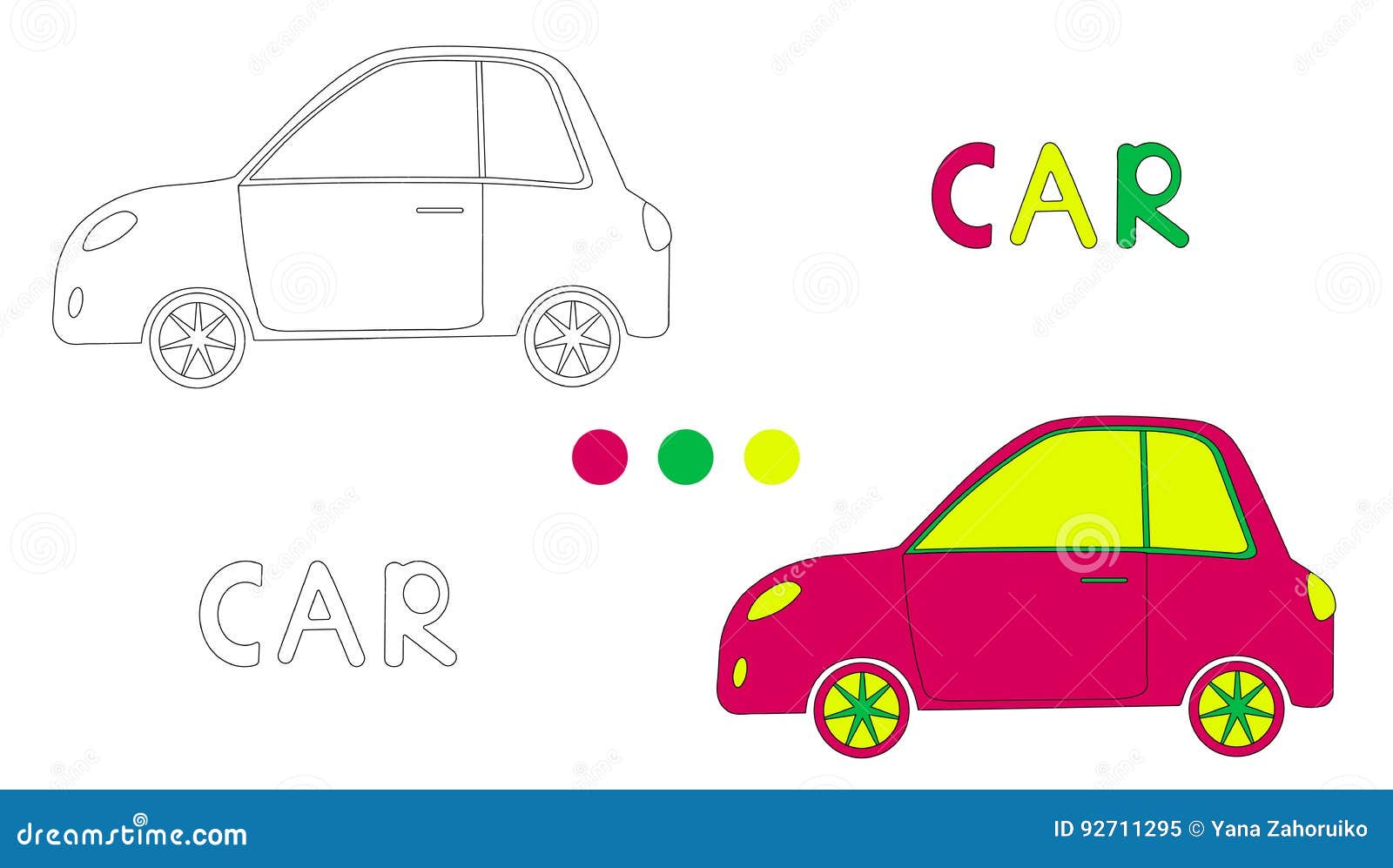 Coloring Page for Children with Car and Hand Draw Letters. Stock ...