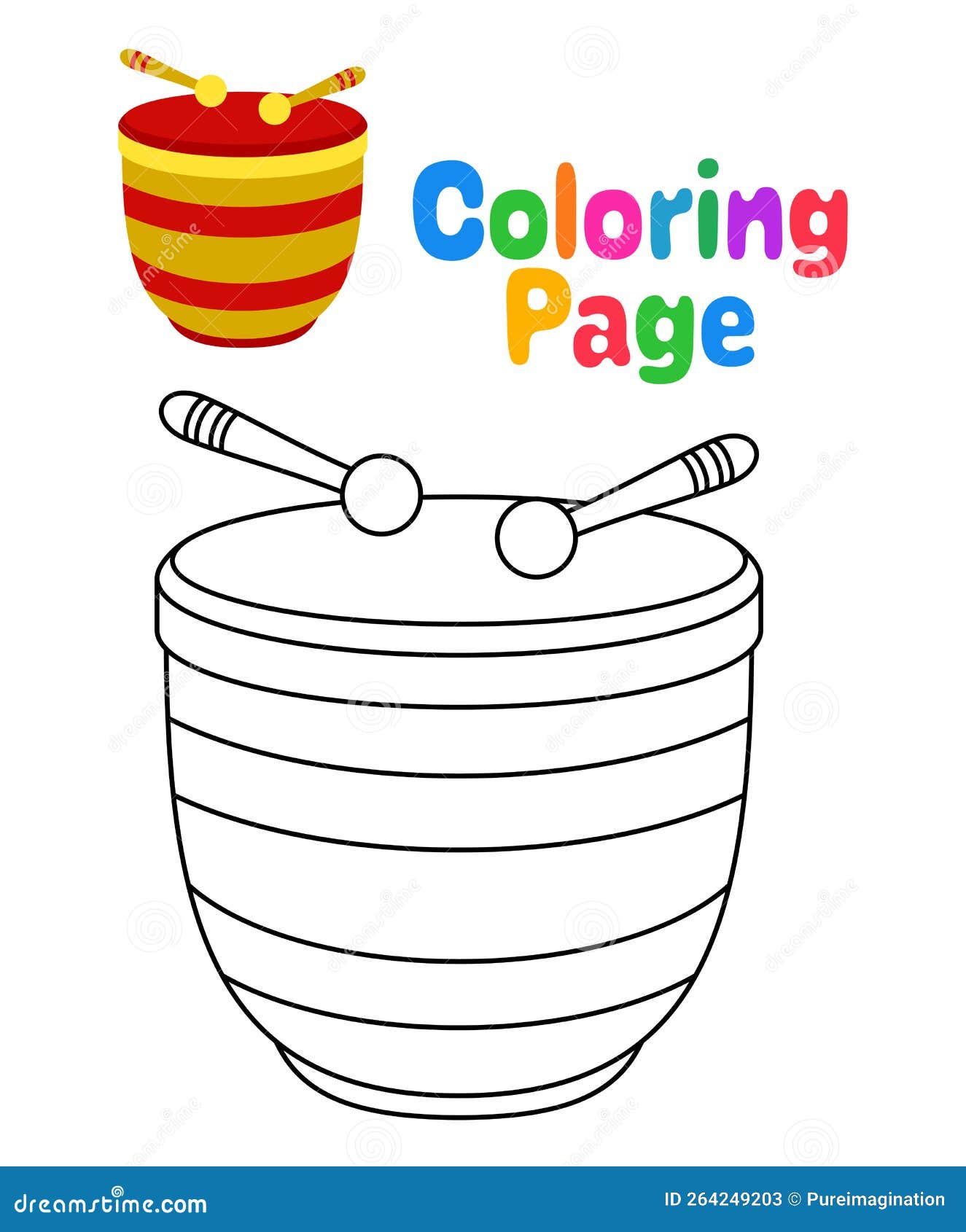 Coloring Page with Chinese Drum for Kids Stock Vector - Illustration of ...