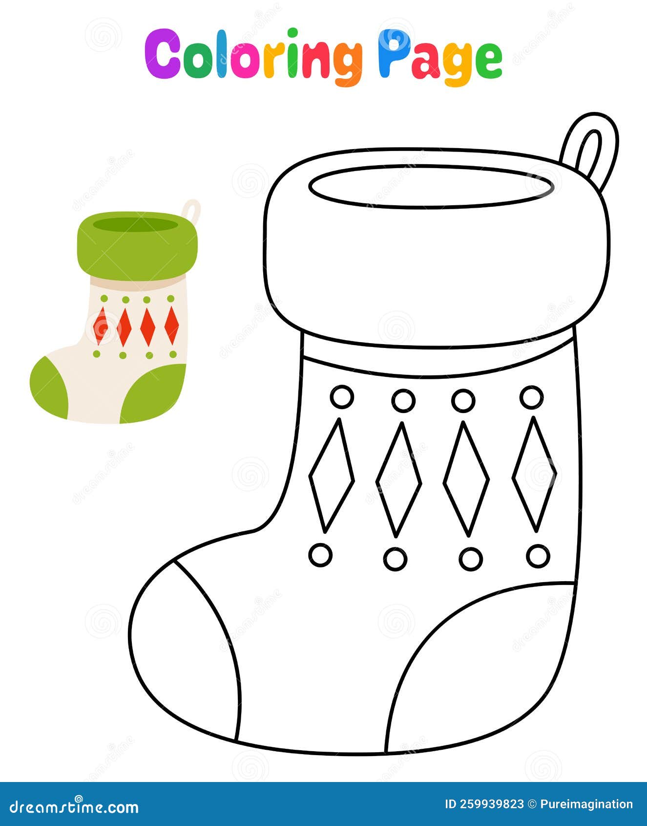 Coloring Page with Christmas Sock for Kids Stock Vector - Illustration ...