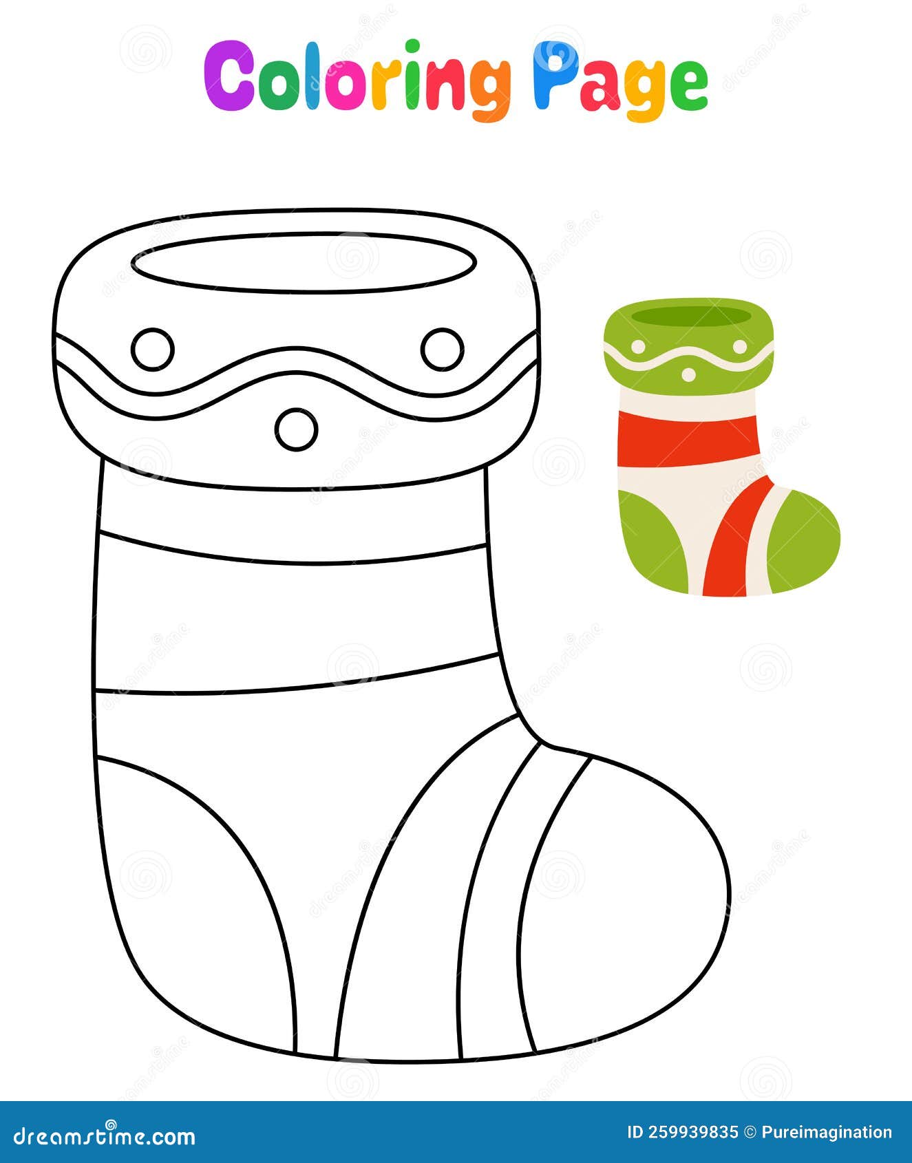 Coloring Page with Christmas Sock for Kids Stock Vector - Illustration ...