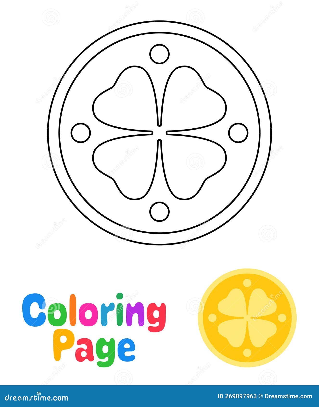 Coloring Page with Clover Coin for Kids Stock Vector - Illustration of ...