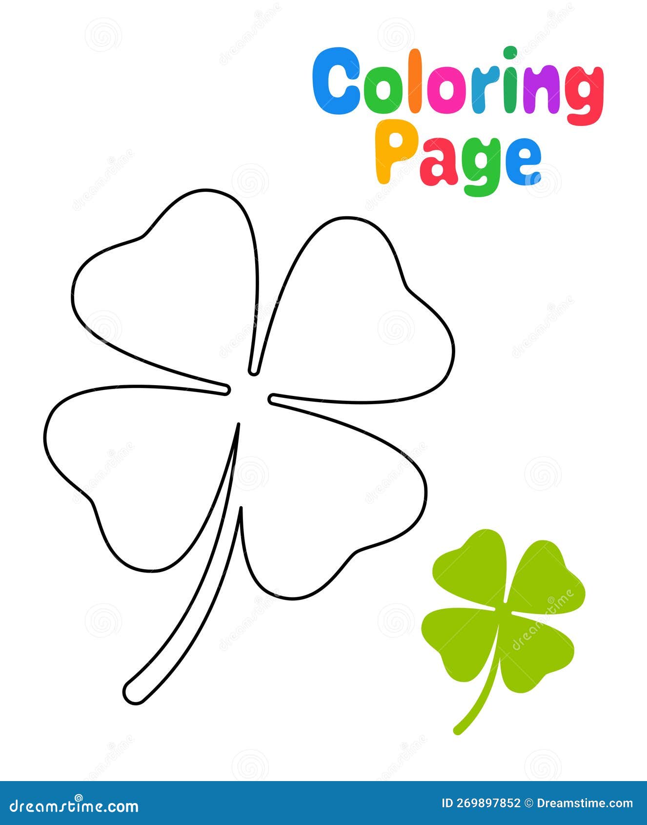 Coloring Page with Clover Leaf for Kids Stock Vector - Illustration of ...
