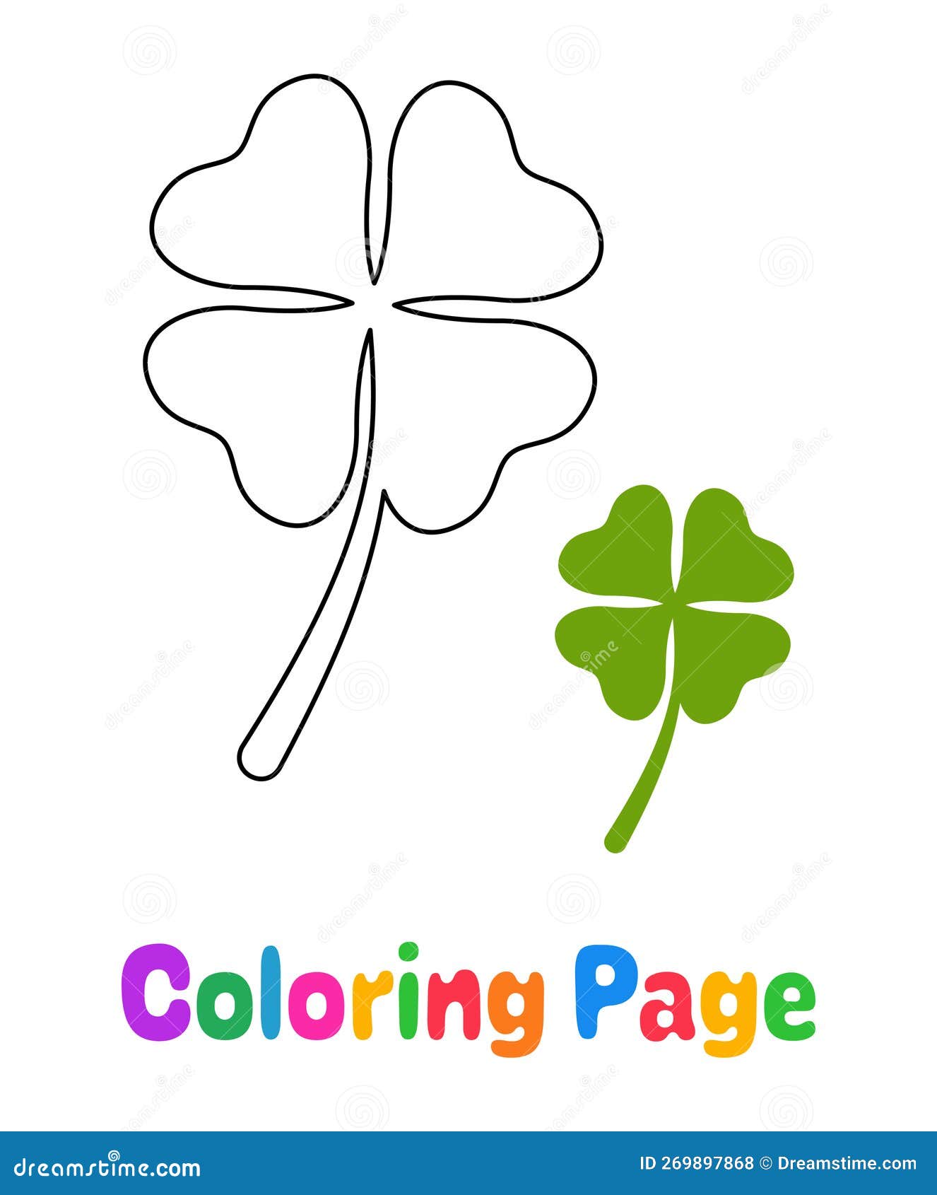 Coloring Page with Clover Leaf for Kids Stock Vector - Illustration of ...