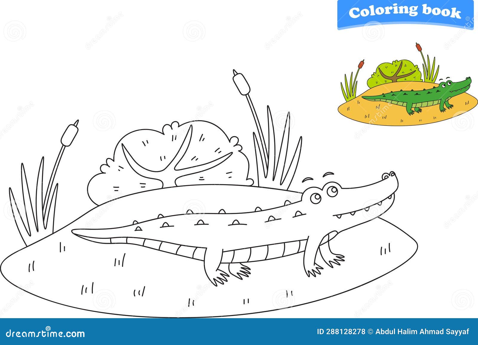 Funny Cartoon Crocodile. Coloring Pages Stock Vector - Illustration of ...