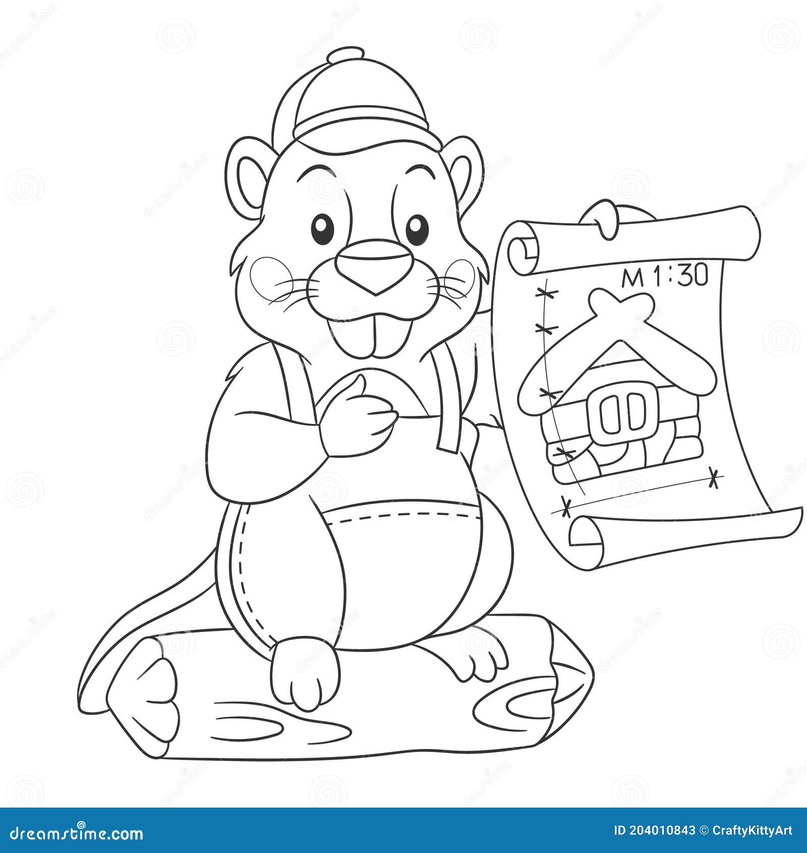 Coloring Page with Cute Beaver Stock Vector - Illustration of character ...