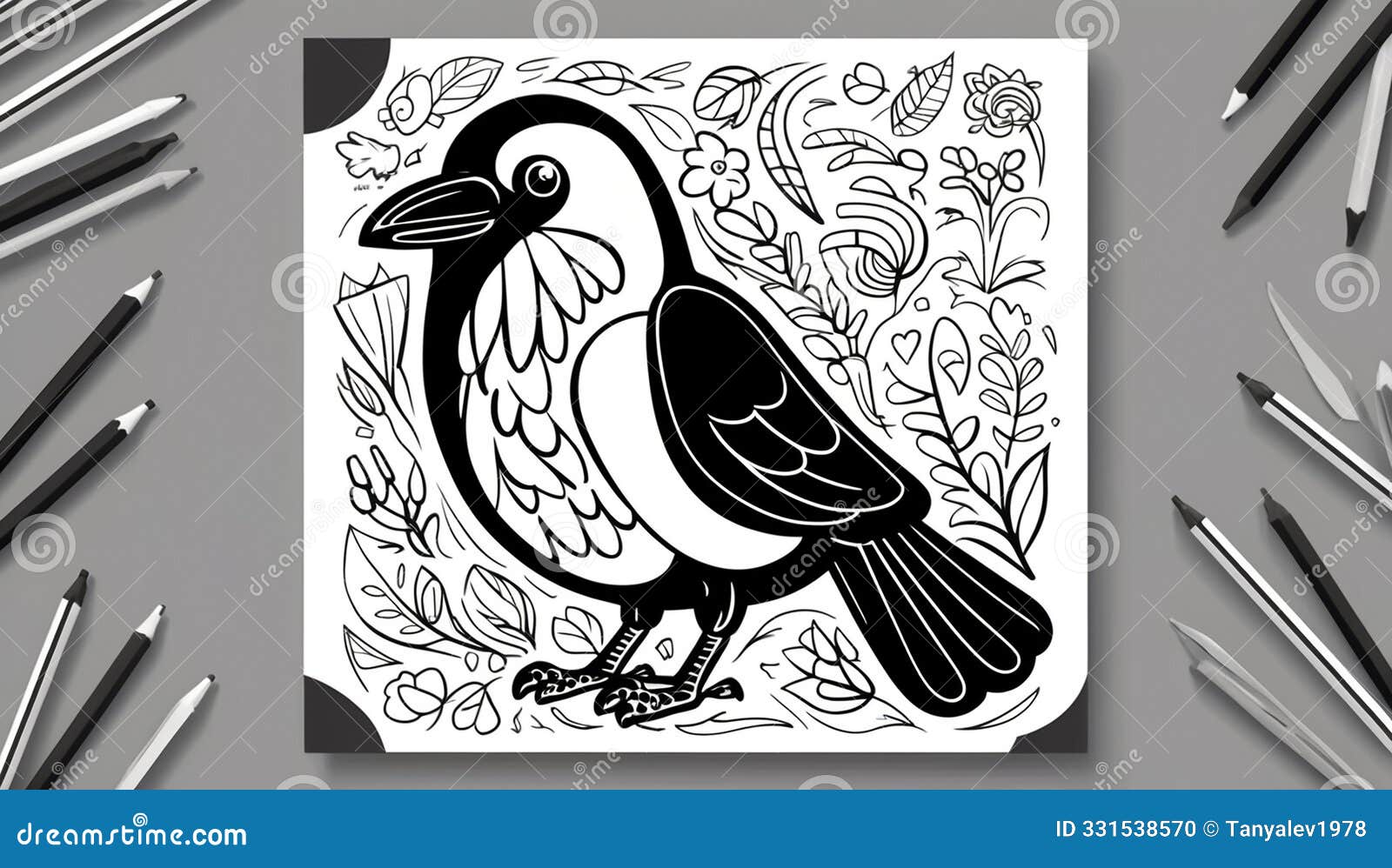 Cute Crow Line Art Vector Silhouette Design | CartoonDealer.com #261448427