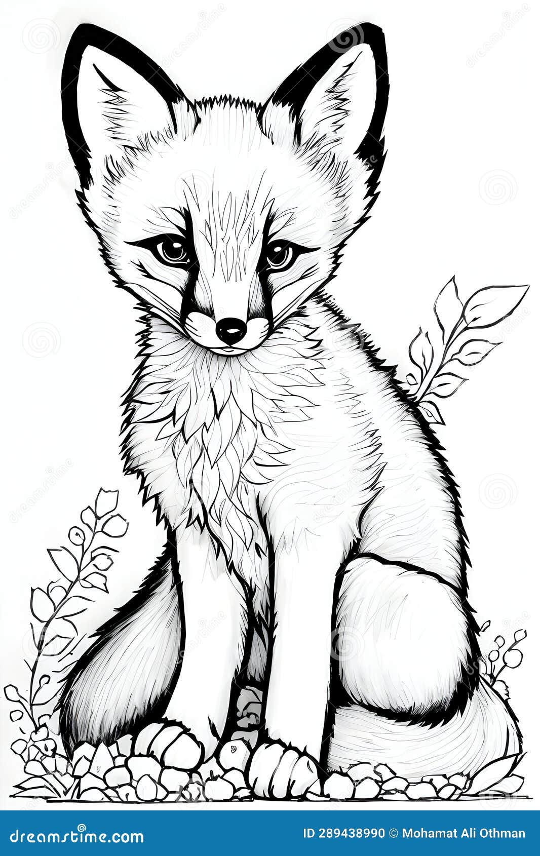 Coloring Page Cute Fox for Kids Stock Illustration - Illustration of ...