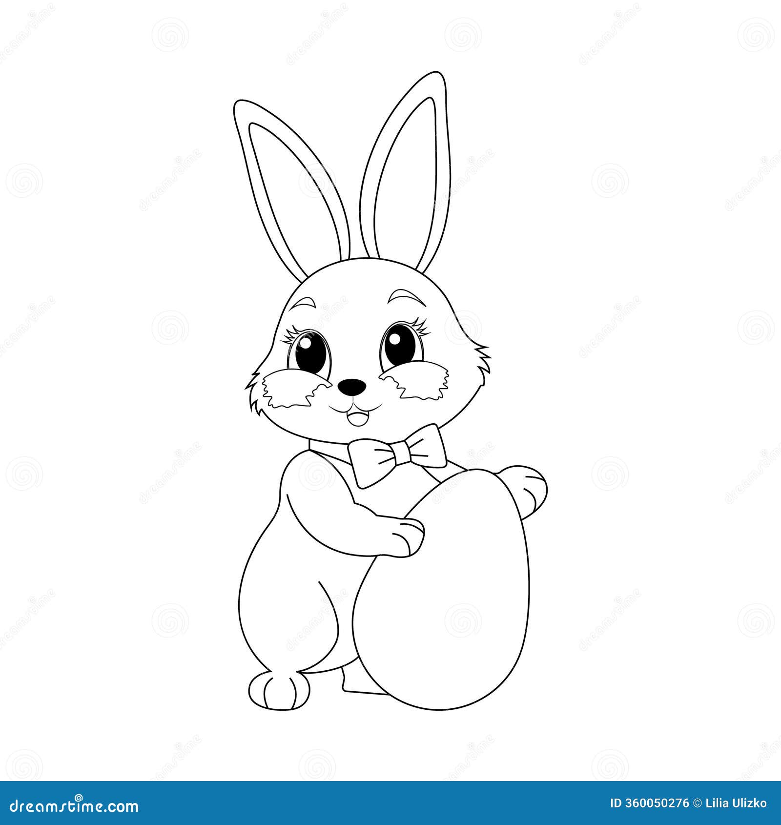 Coloring Page of a Cute Funny Easter Bunny with a Big Easter Egg. Stock ...