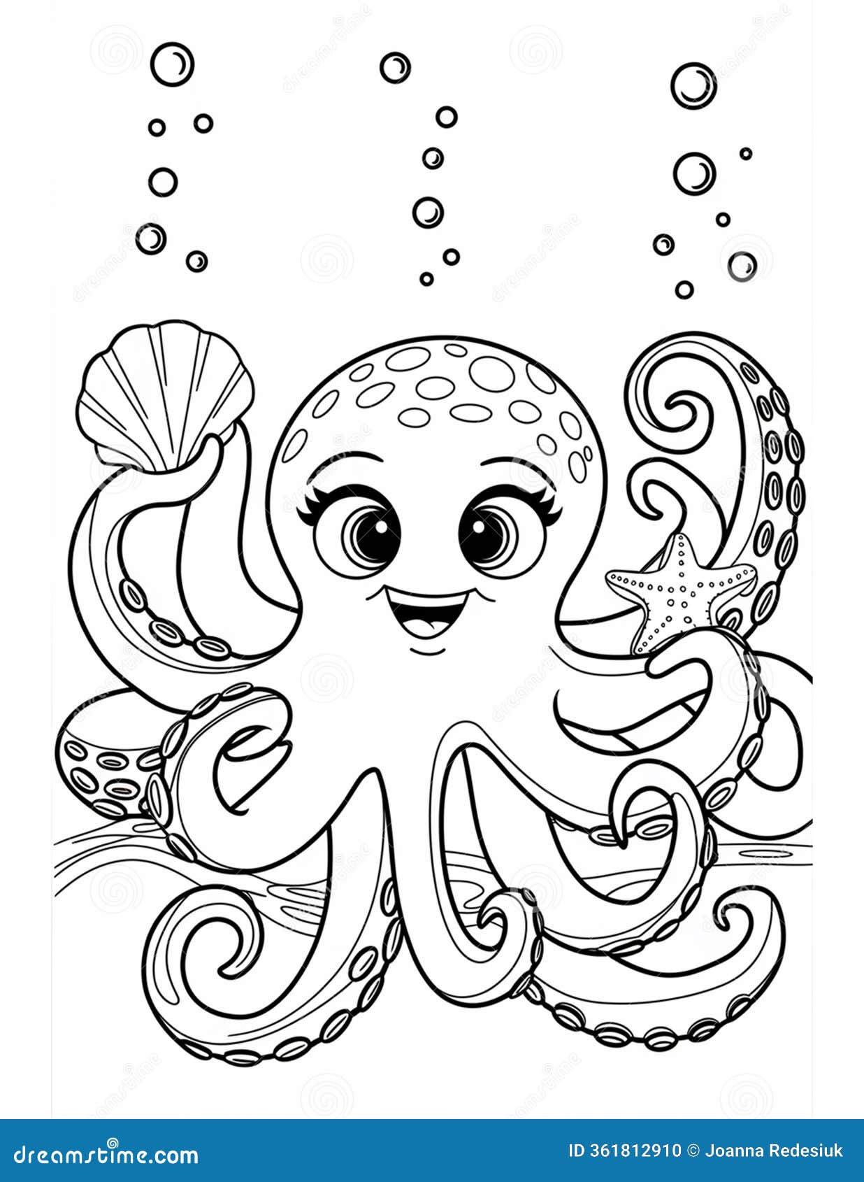 Coloring Page Cute Happy Octopus Stock Illustration - Illustration of ...