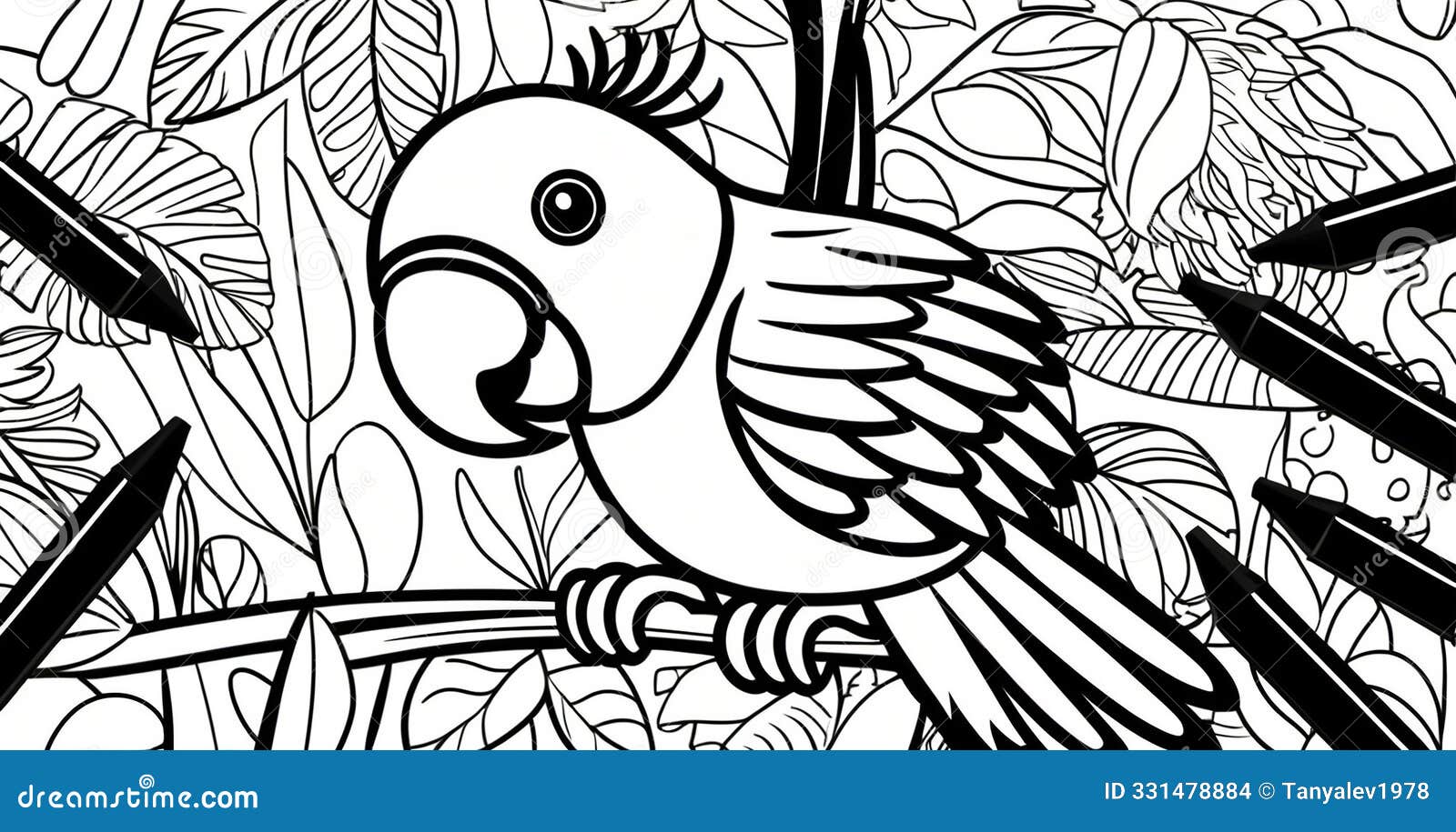 Coloring page, cute parrot stock illustration. Illustration of design ...