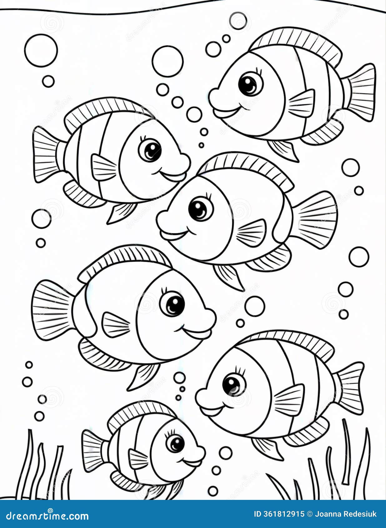 Coloring Page Cute School of Fish Stock Illustration - Illustration of ...