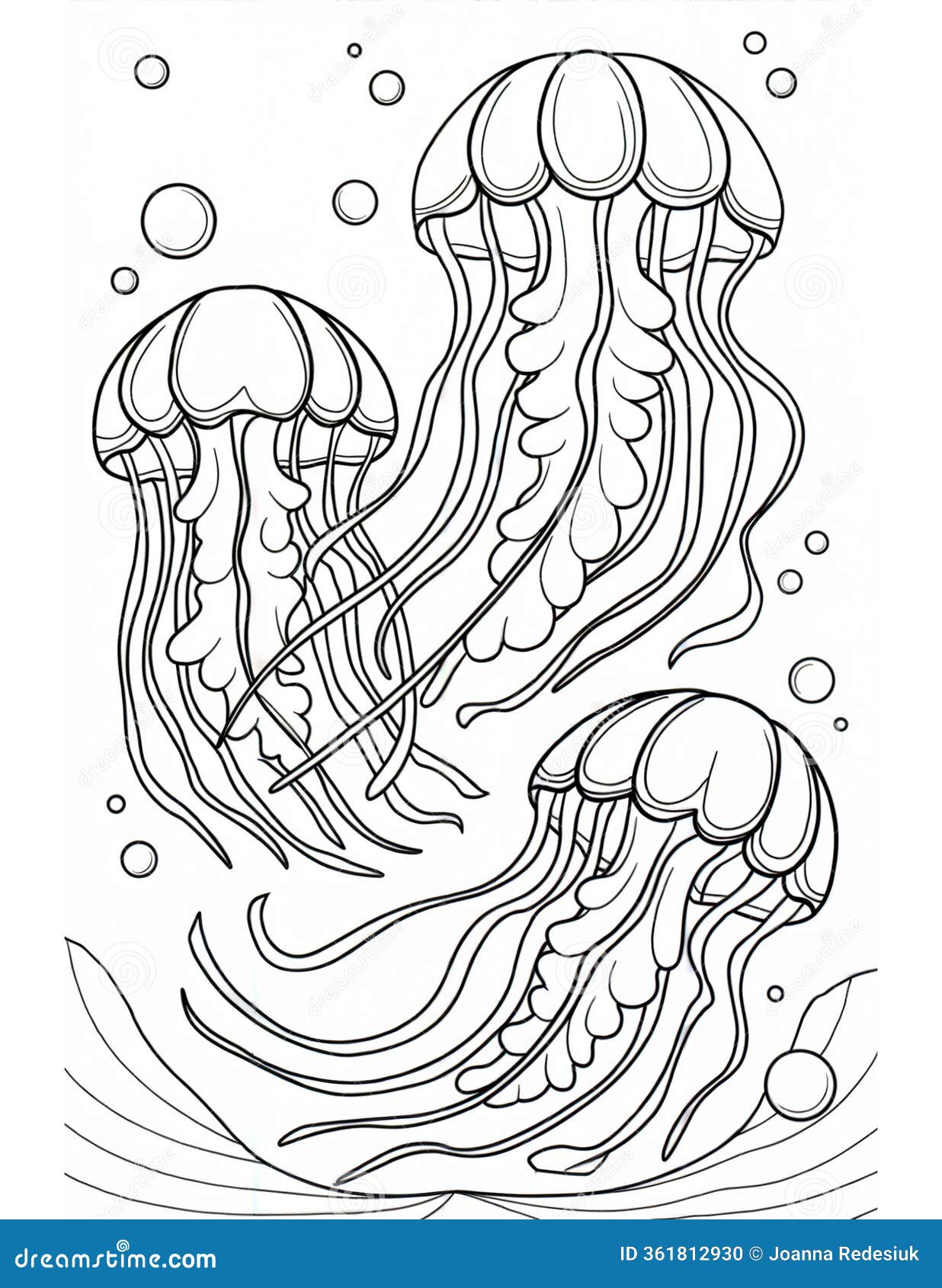 Three Jellyfish Float Gracefully In The Dark Ocean Depths. Their ...