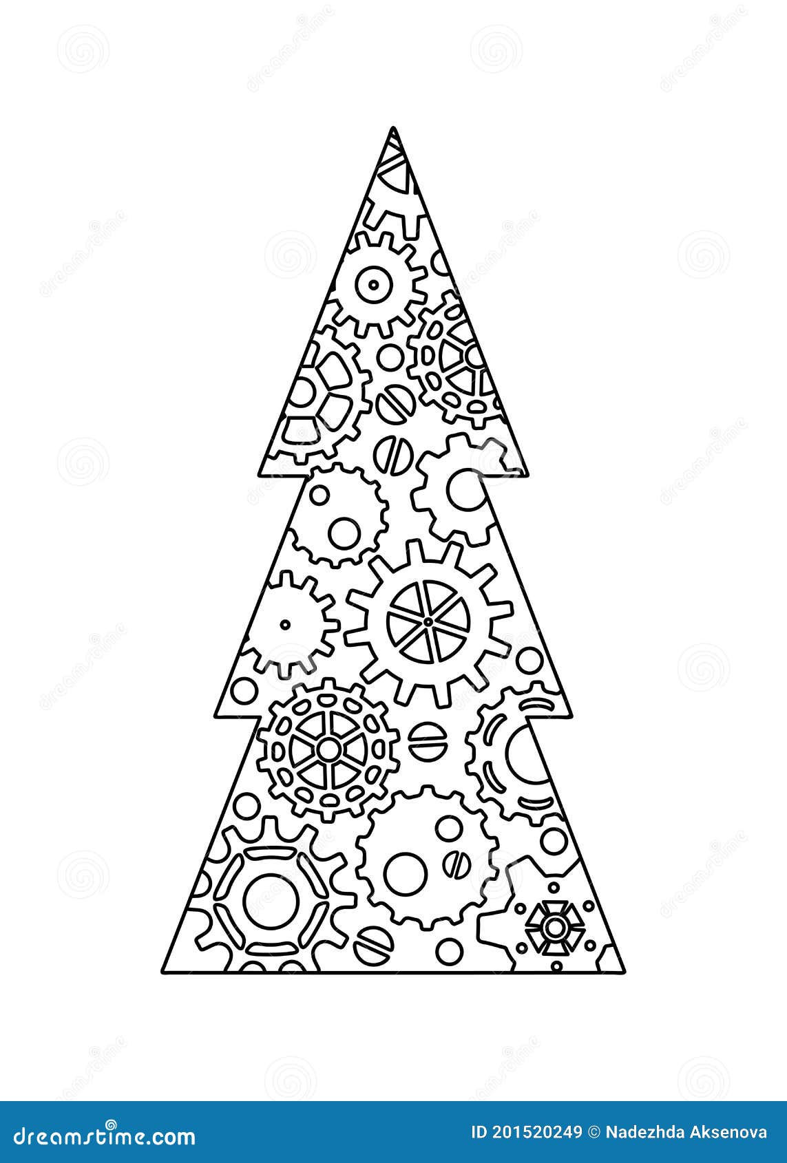 Coloring Page, Decorated Christmas Tree in the Steampunk Style. Vintage ...