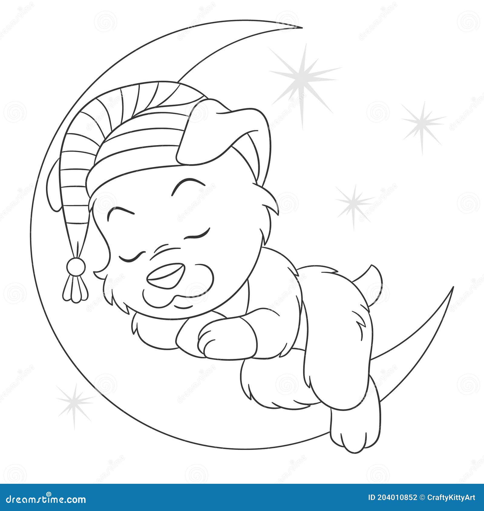 Coloring Page with Dog and Moon Stock Vector - Illustration of cute ...