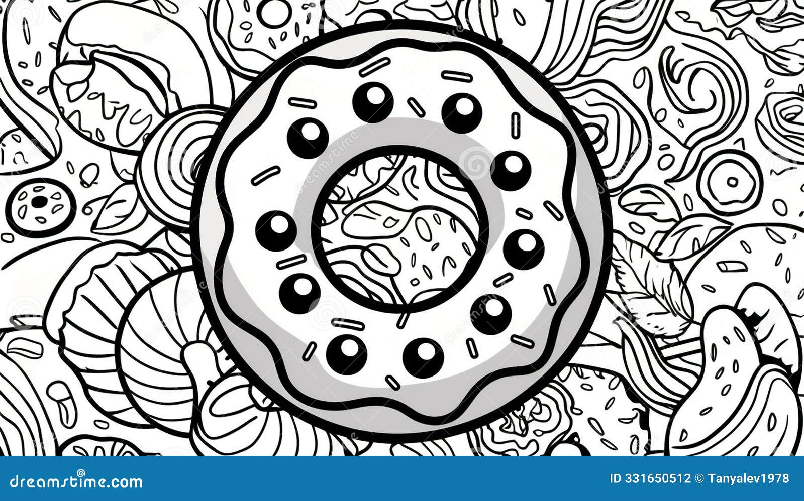 Coloring Page, Donut Cartoon Stock Illustration - Illustration of ...