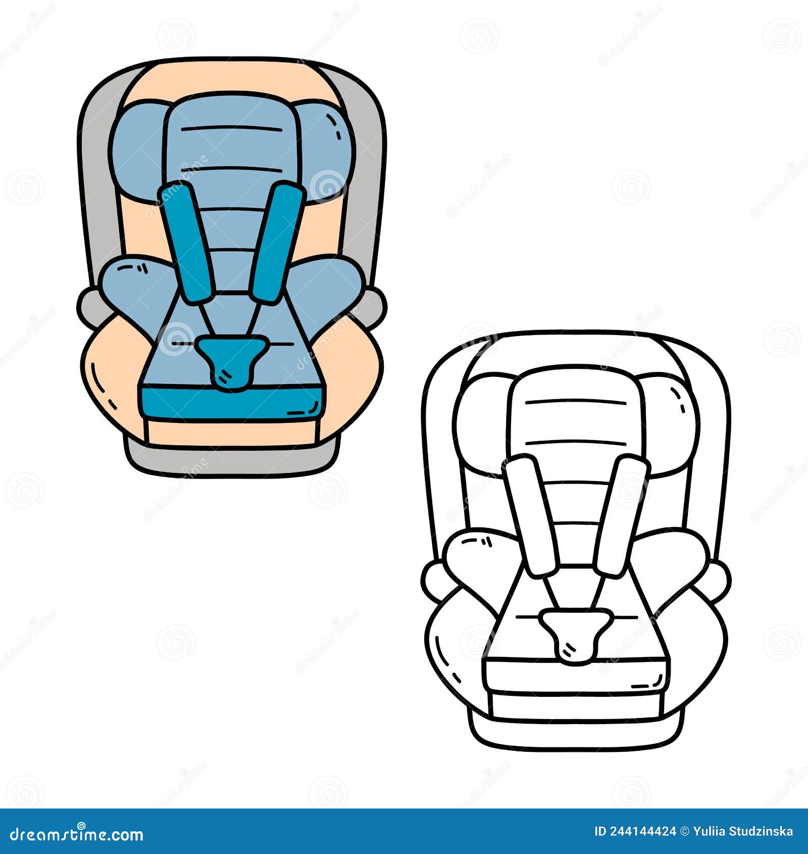 Coloring Page of Doodle Car Seat with Example Stock Vector ...