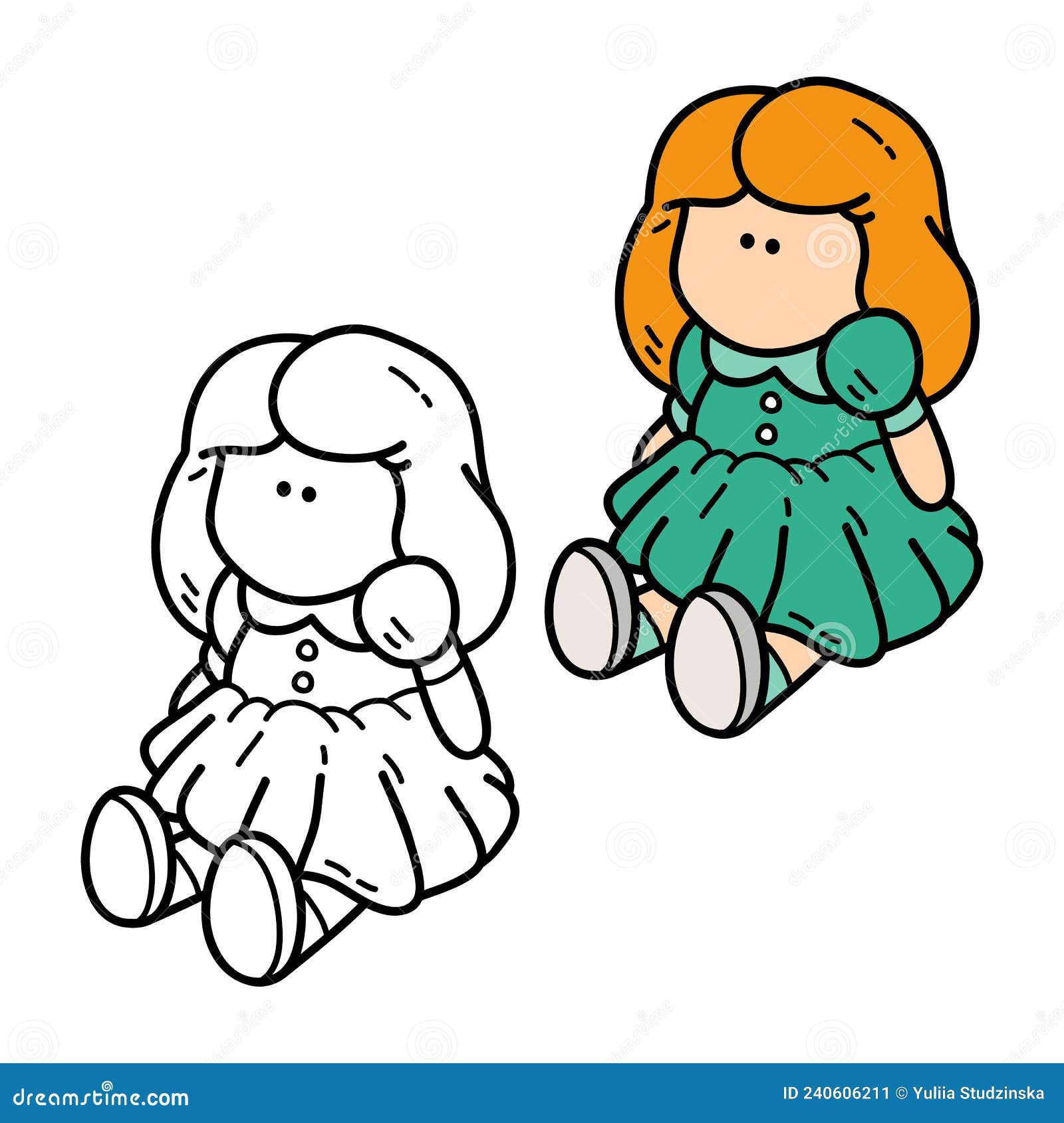 Coloring Page Of Doodle Doll Cartoon Vector | CartoonDealer.com #240606211