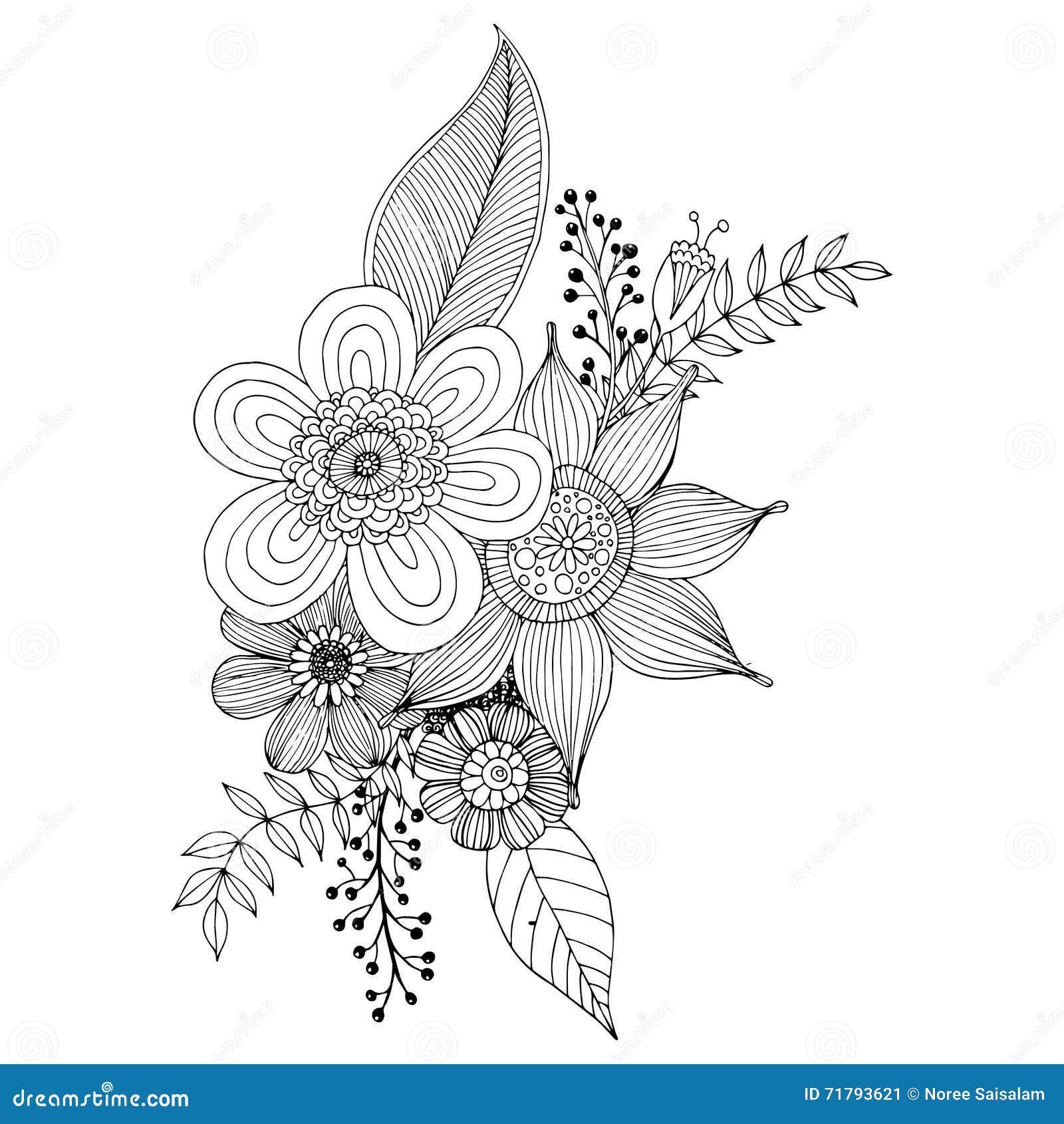 Coloring Page with Doodle Flowers Stock Vector - Illustration of ...