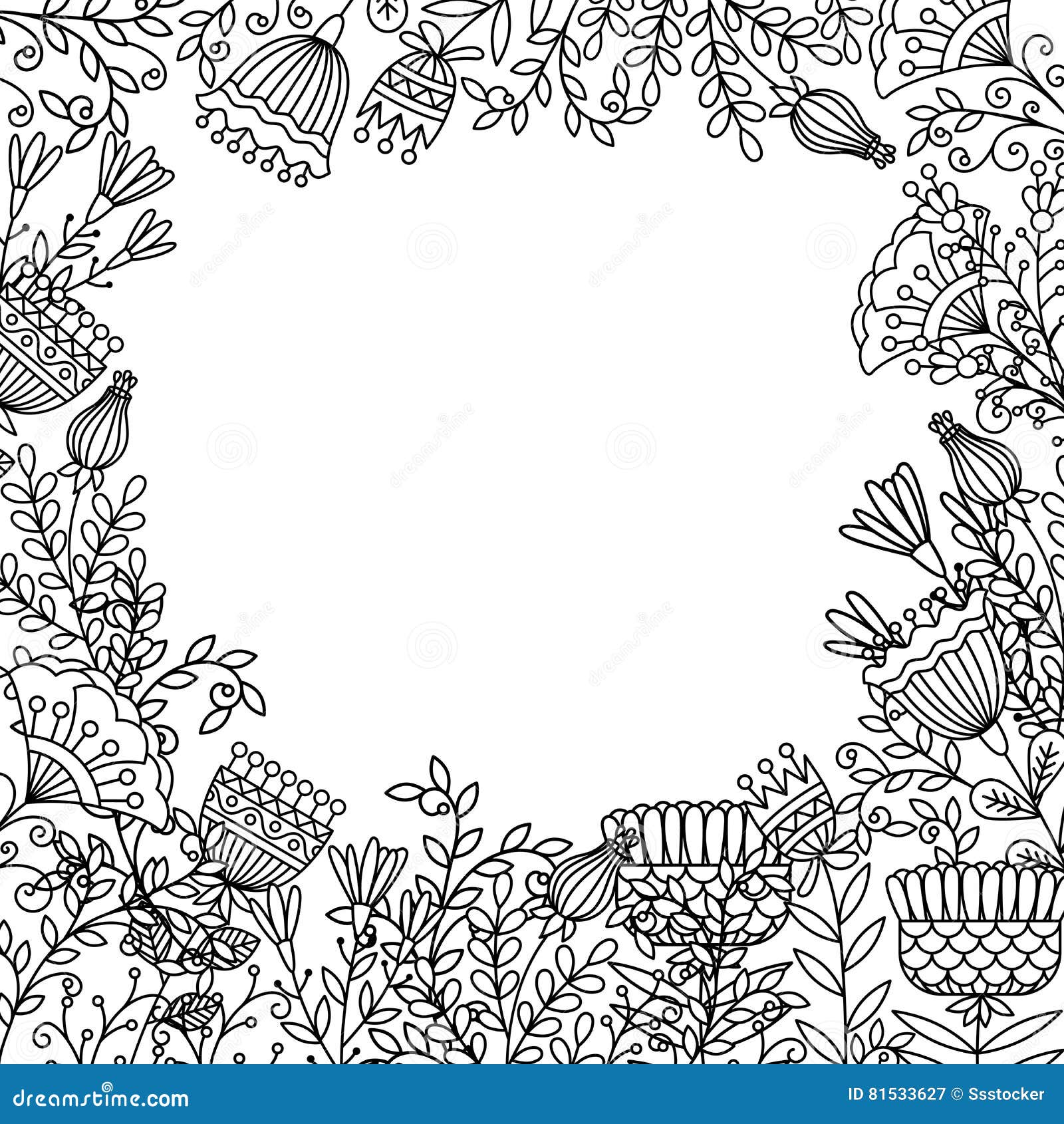 Coloring Page with Doodle Flowers Frame Stock Vector - Illustration of ...