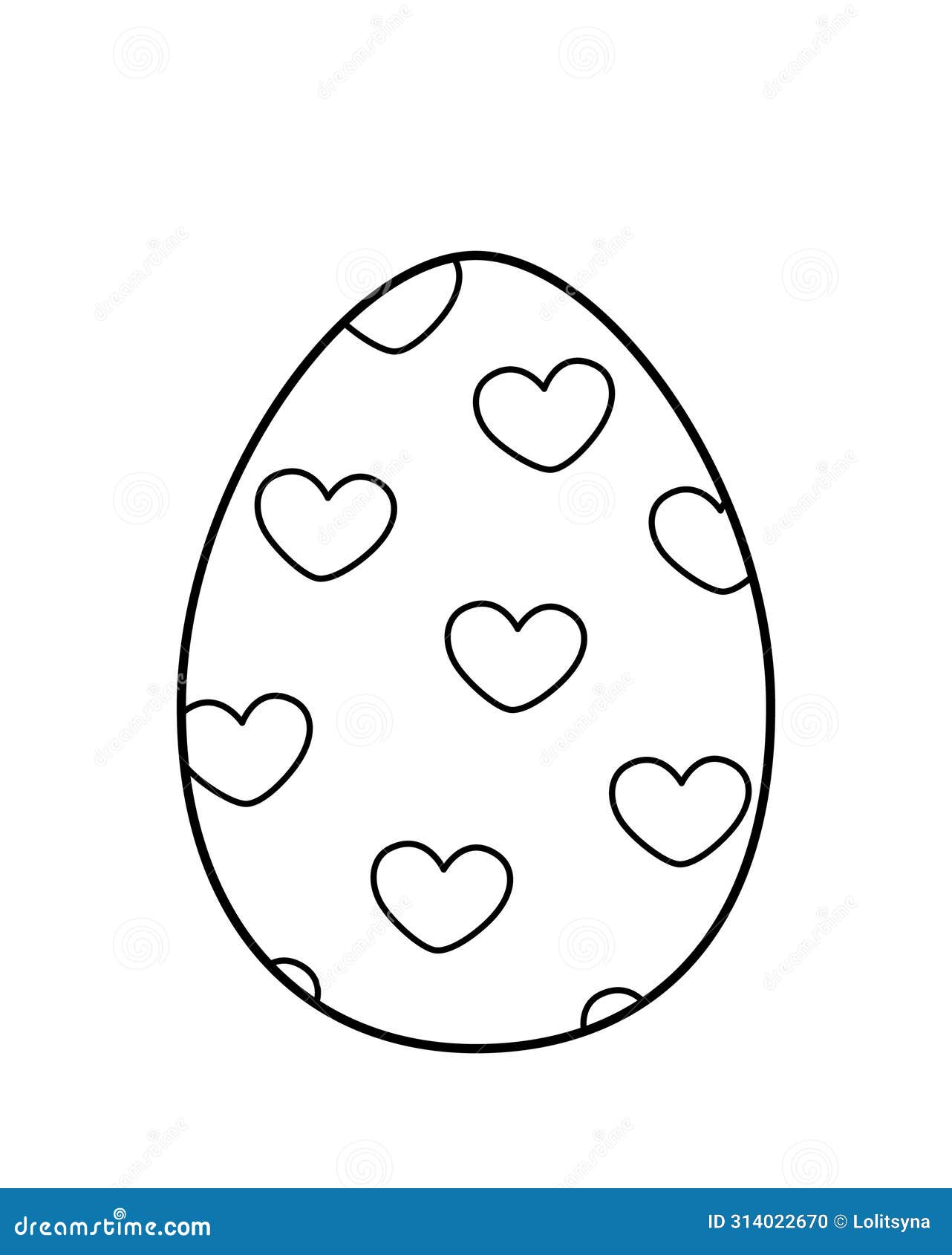 Coloring Page Easter Egg with Hearts. Black and White Egg. Vector Stock ...
