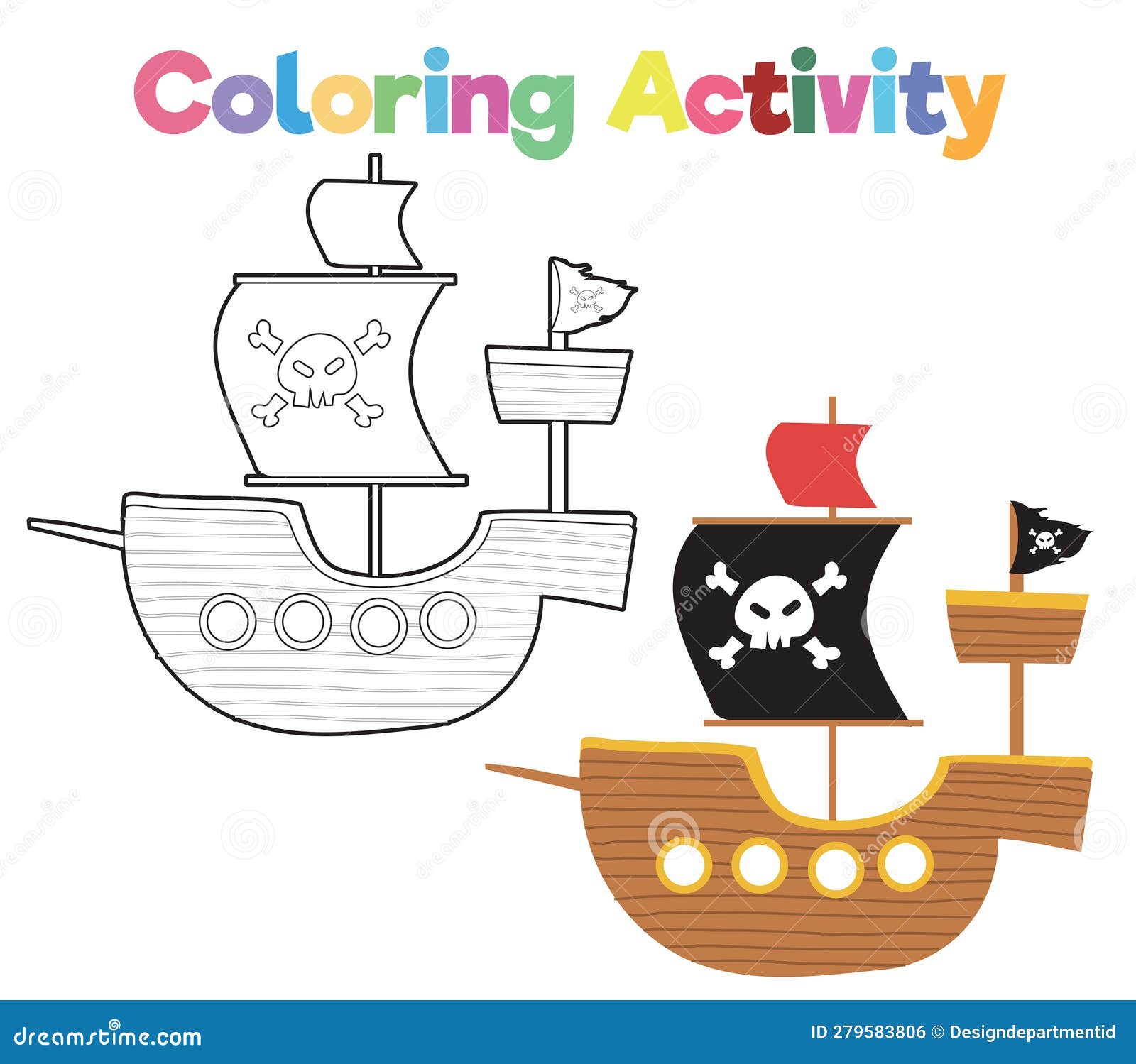 Coloring Activity for Children Pirate Ship. Educational Printable ...