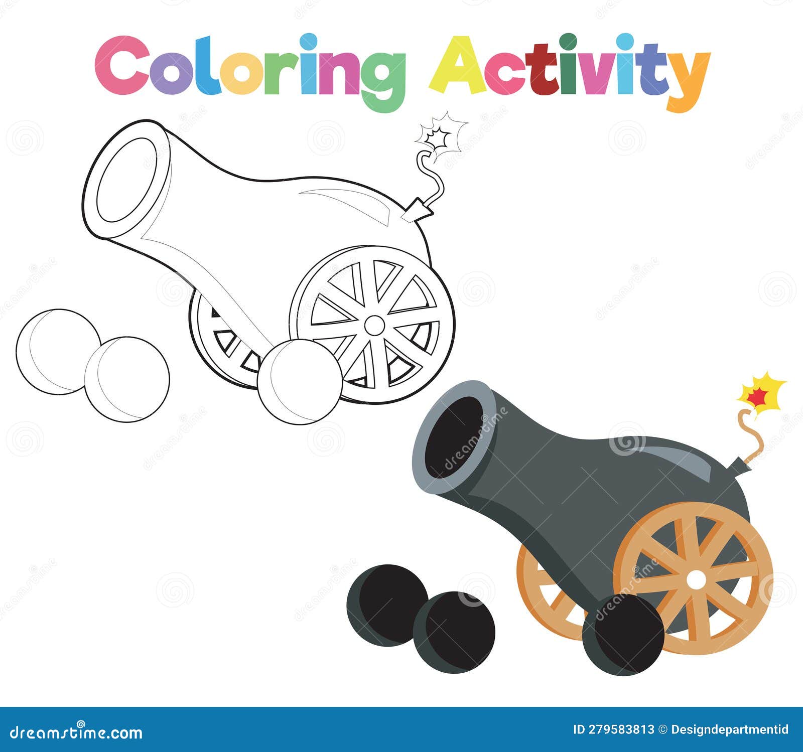 Coloring Book for Children Pirate Cannon. Educational Printable ...