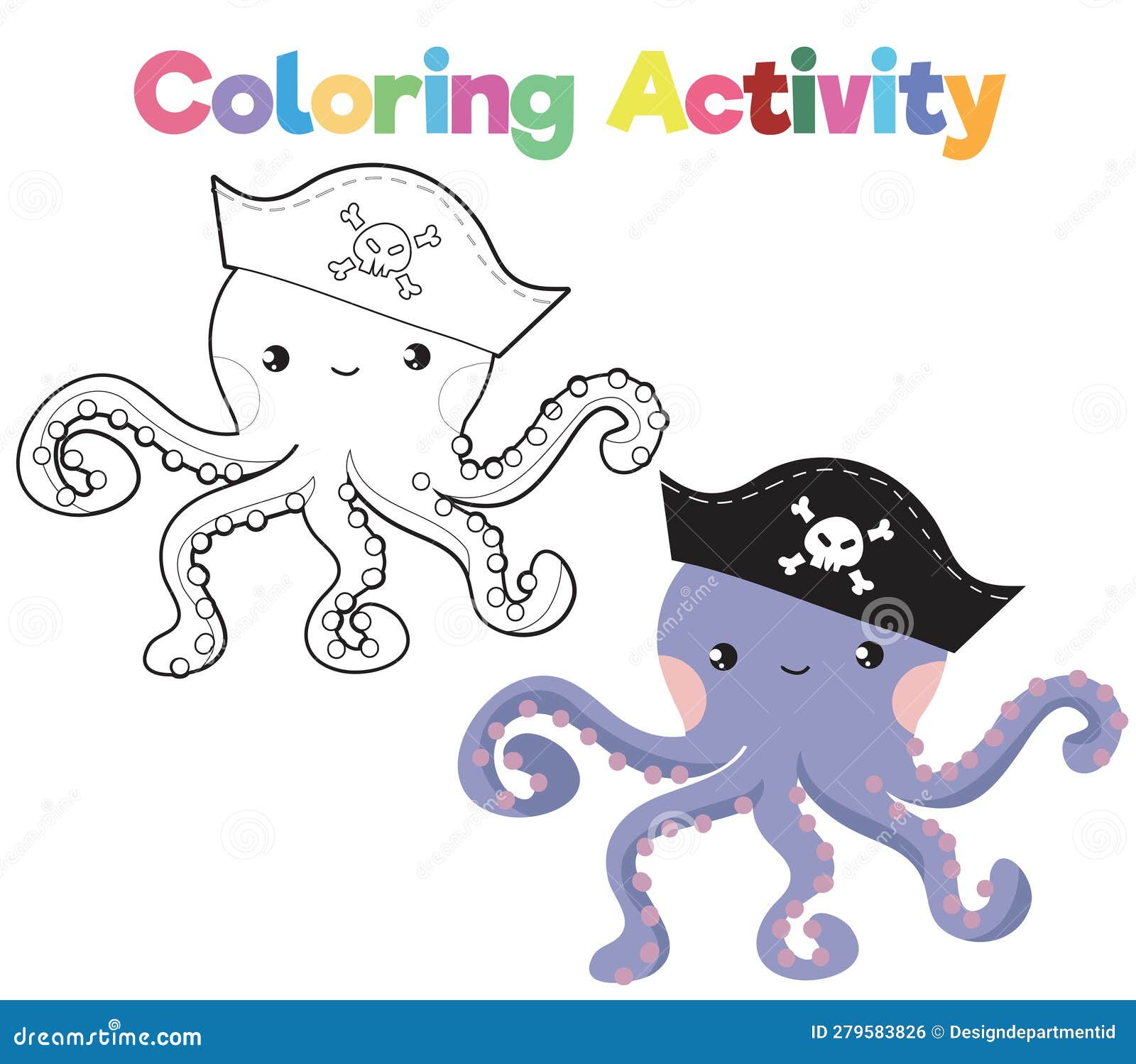Coloring Book for Children of an Octopus Wearing Pirate’s Hat. Coloring ...