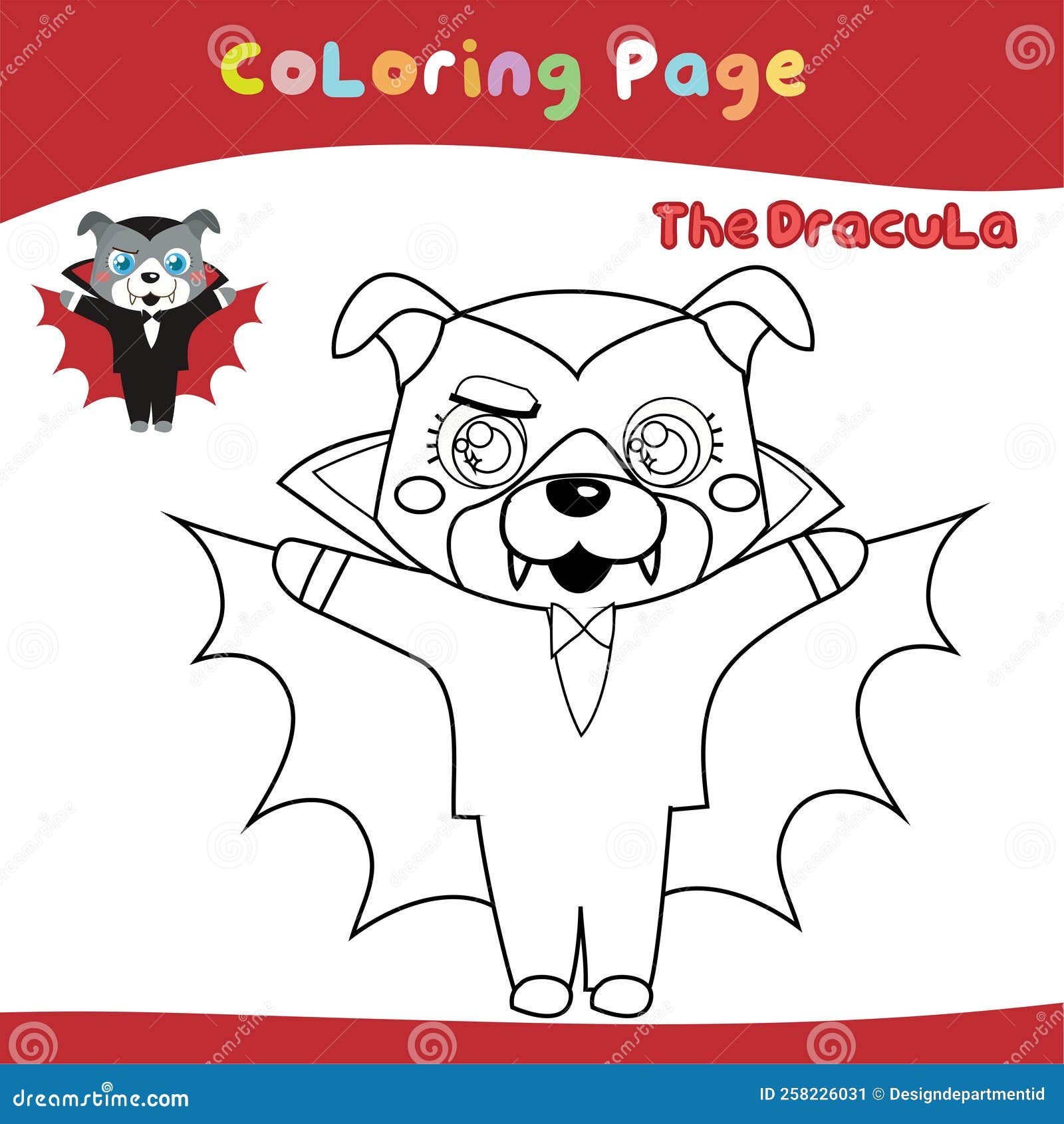 Printable Coloring Page Cute Puppy in Halloween Dracula Custome Stock ...