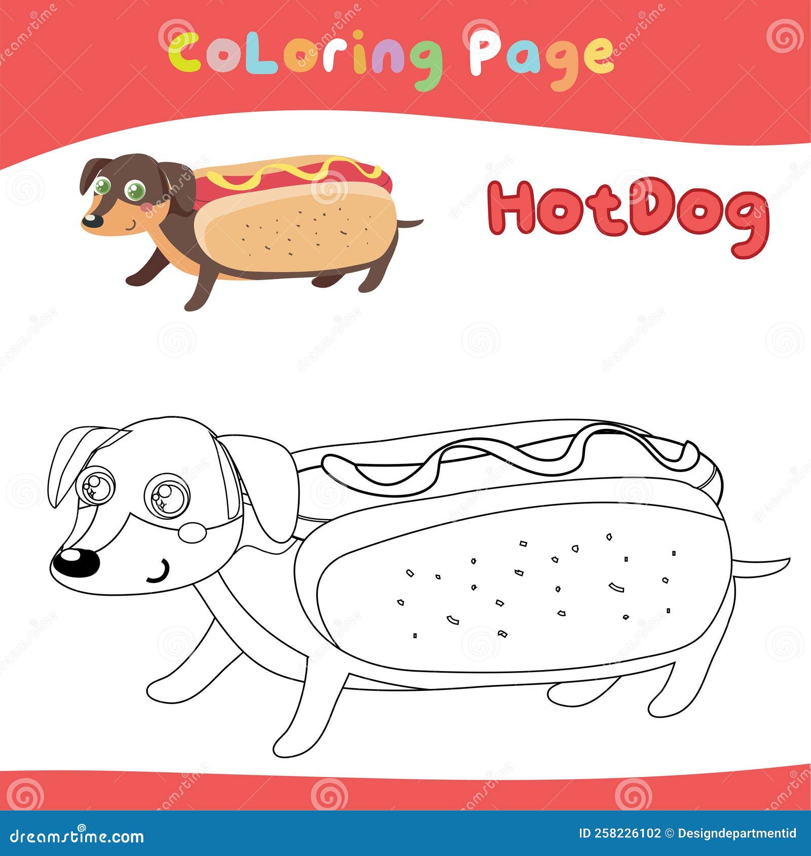 Printable Coloring Page Cute Puppy in Halloween Hotdog Custom Stock ...