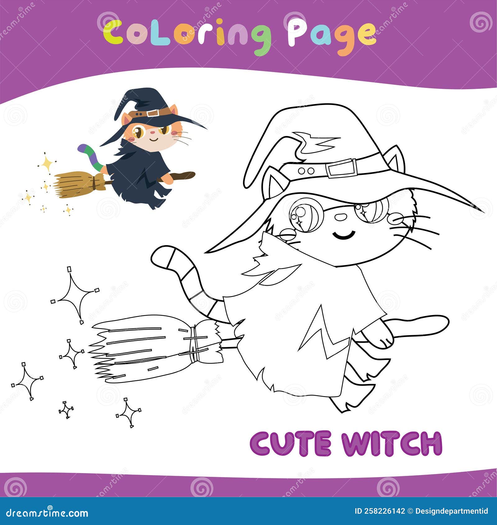 Printable Coloring Page Cute Kitten in Halloween Costume the Witch ...