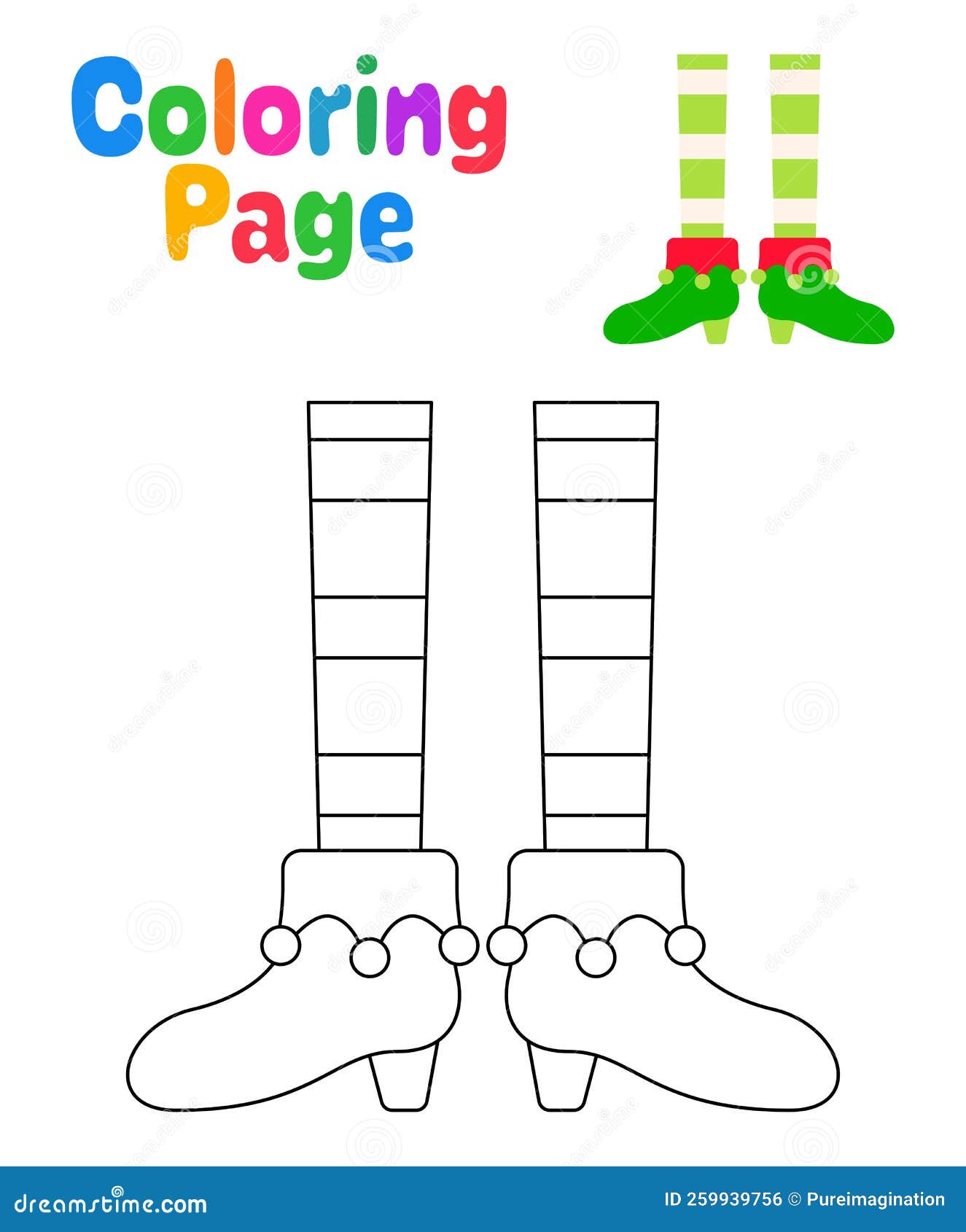 Coloring Page with Elf Feet for Kids Stock Vector - Illustration of ...