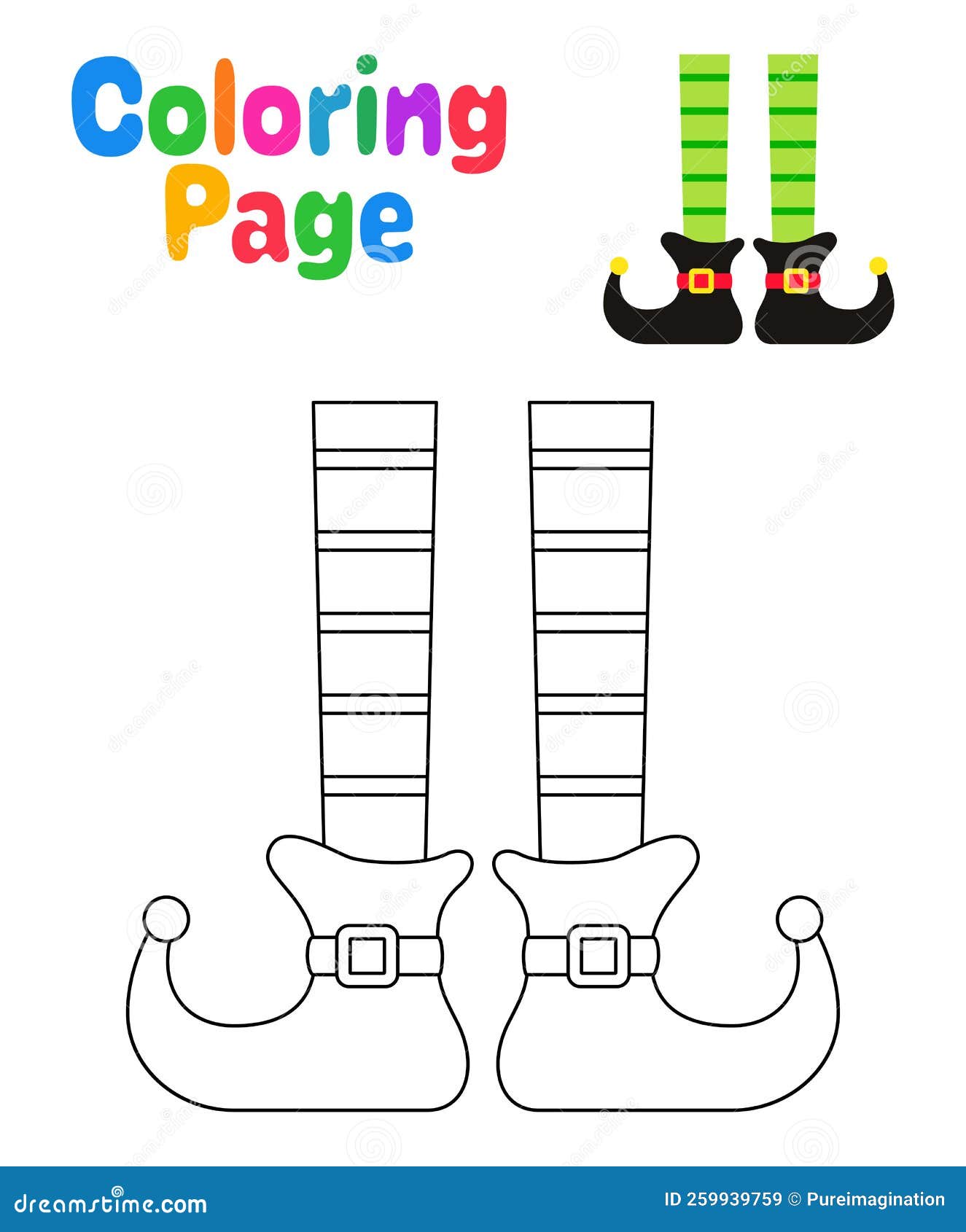 Coloring Page with Elf Feet for Kids Stock Vector - Illustration of ...