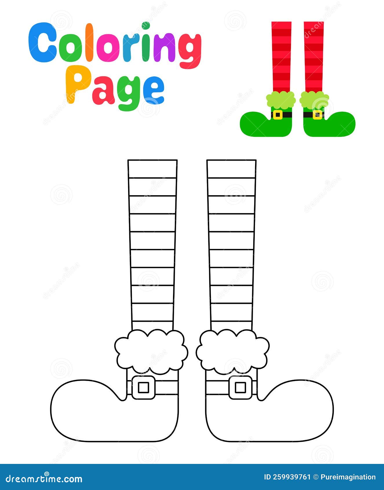 Coloring Page with Elf Feet for Kids Stock Vector - Illustration of ...
