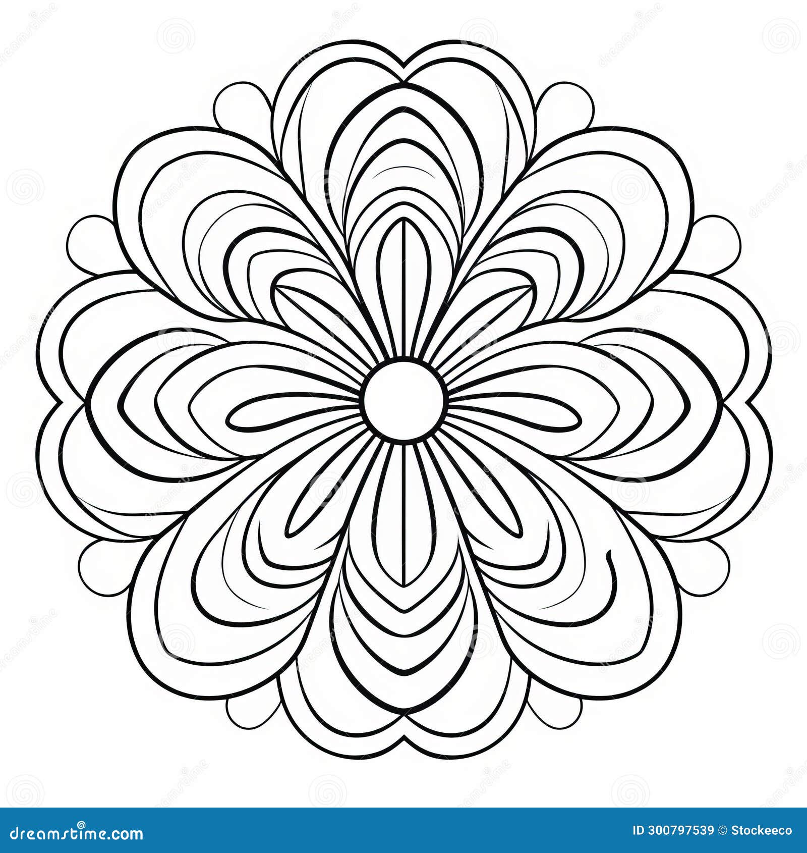 Abstract Flower Shape Coloring Page with Fluid and Flowing Lines Stock ...