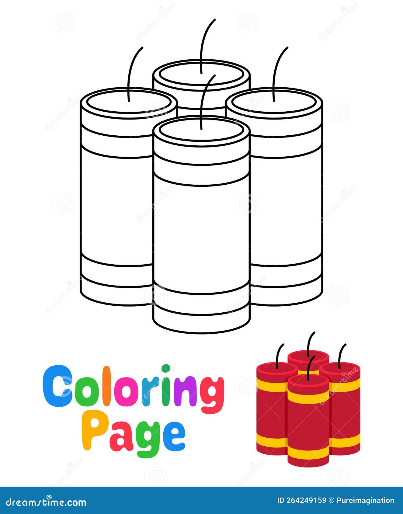 Coloring Page with Firecracker for Kids Stock Vector - Illustration of ...