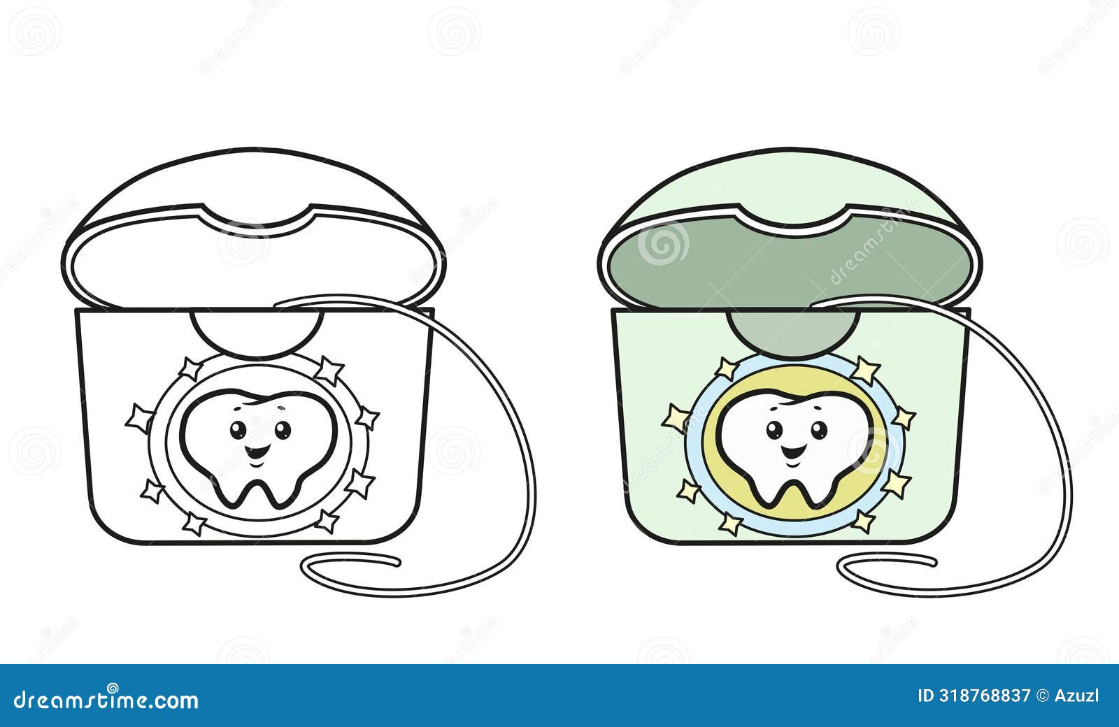 Coloring Page Floss with Cartoon Tooth Isolated on a White Stock Vector ...