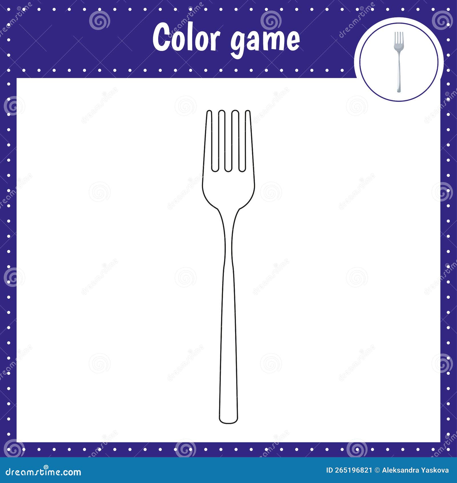 Coloring Page of Fork for Kids Activity. Vector Black and White ...