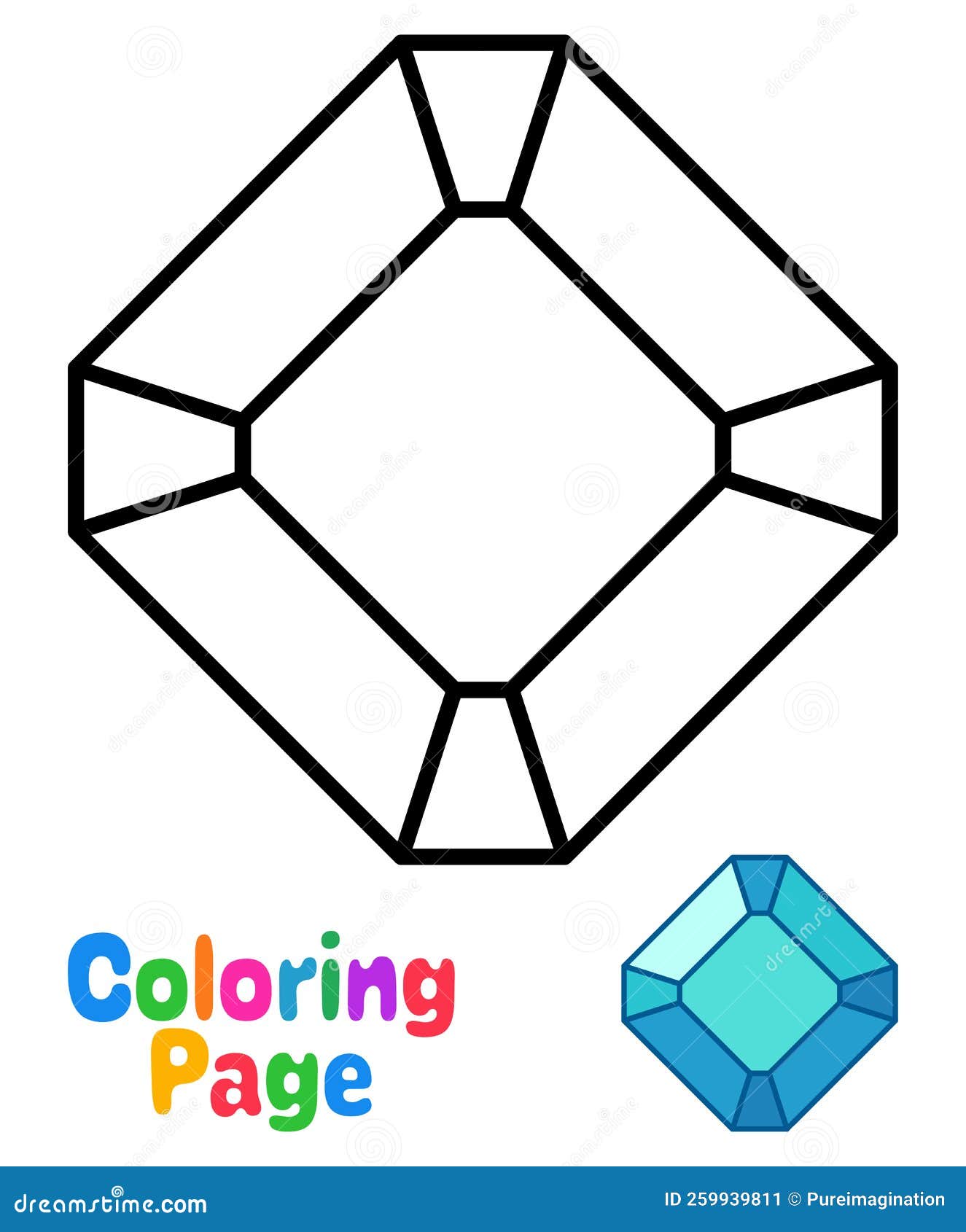 Coloring Page with Gemstone for Kids Stock Vector - Illustration of ...