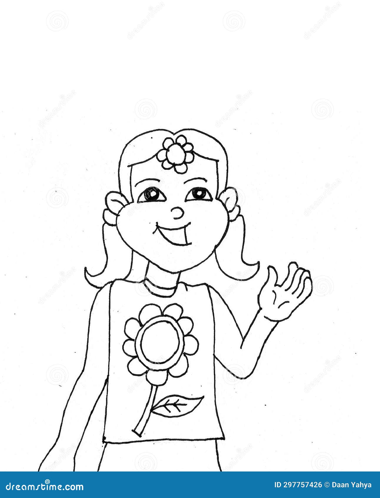 Coloring Page a Girl Waving Hand Stock Photo - Image of girl, page ...