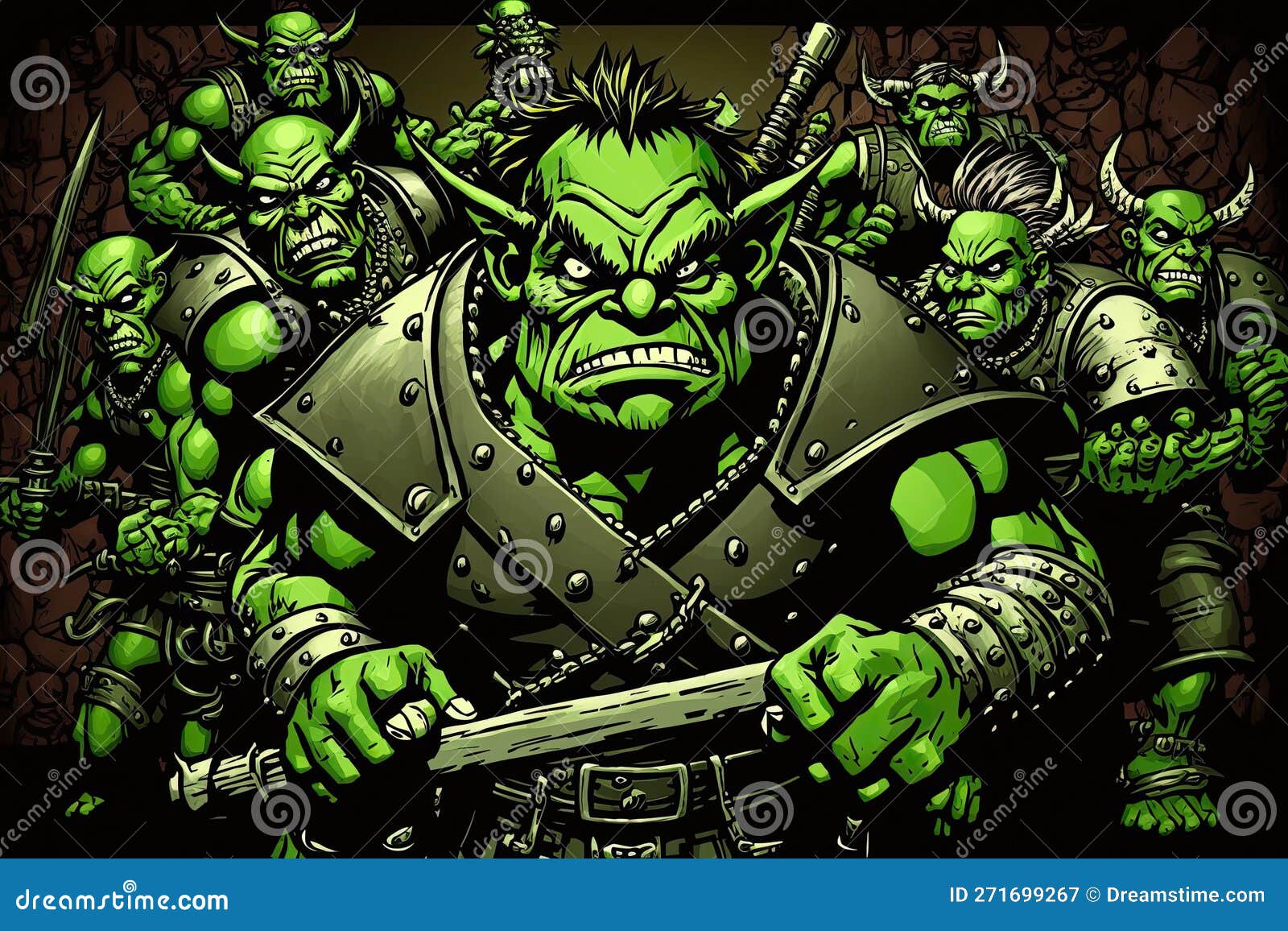 Coloring Page of a Group of Green Orcs Stock Illustration ...