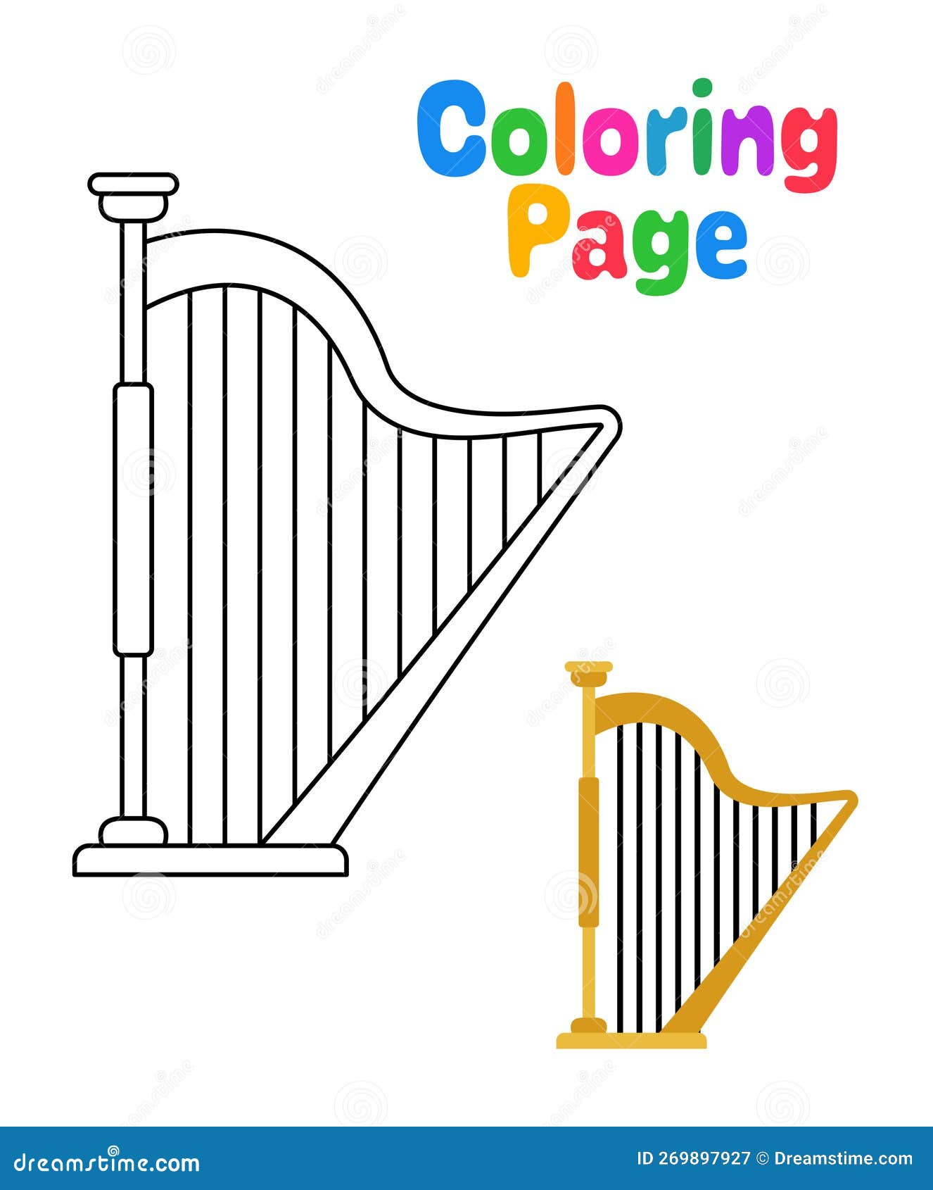 Coloring Page with Harp for Kids Stock Vector - Illustration of ...